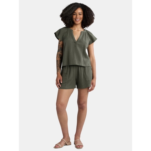 Time and Tru Women's Double Cloth Short Set, Sizes XS-XXXL - Walmart ...