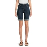 Time And Tru Women's Double Rolled Cuff Mid Rise Bermuda Short, Sizes 2 ...