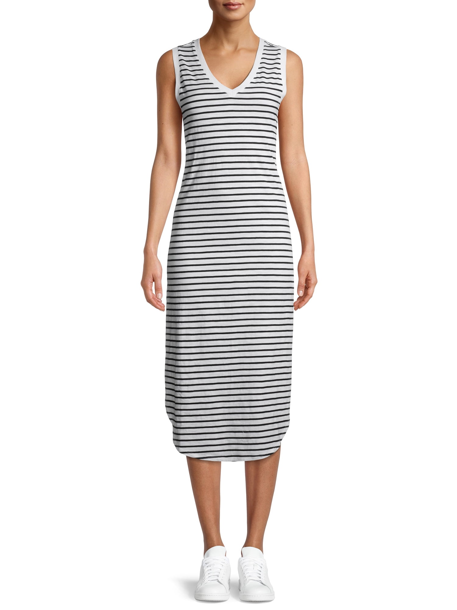 Time and Tru Women's Double V-Neck Shirttail Dress - Walmart.com