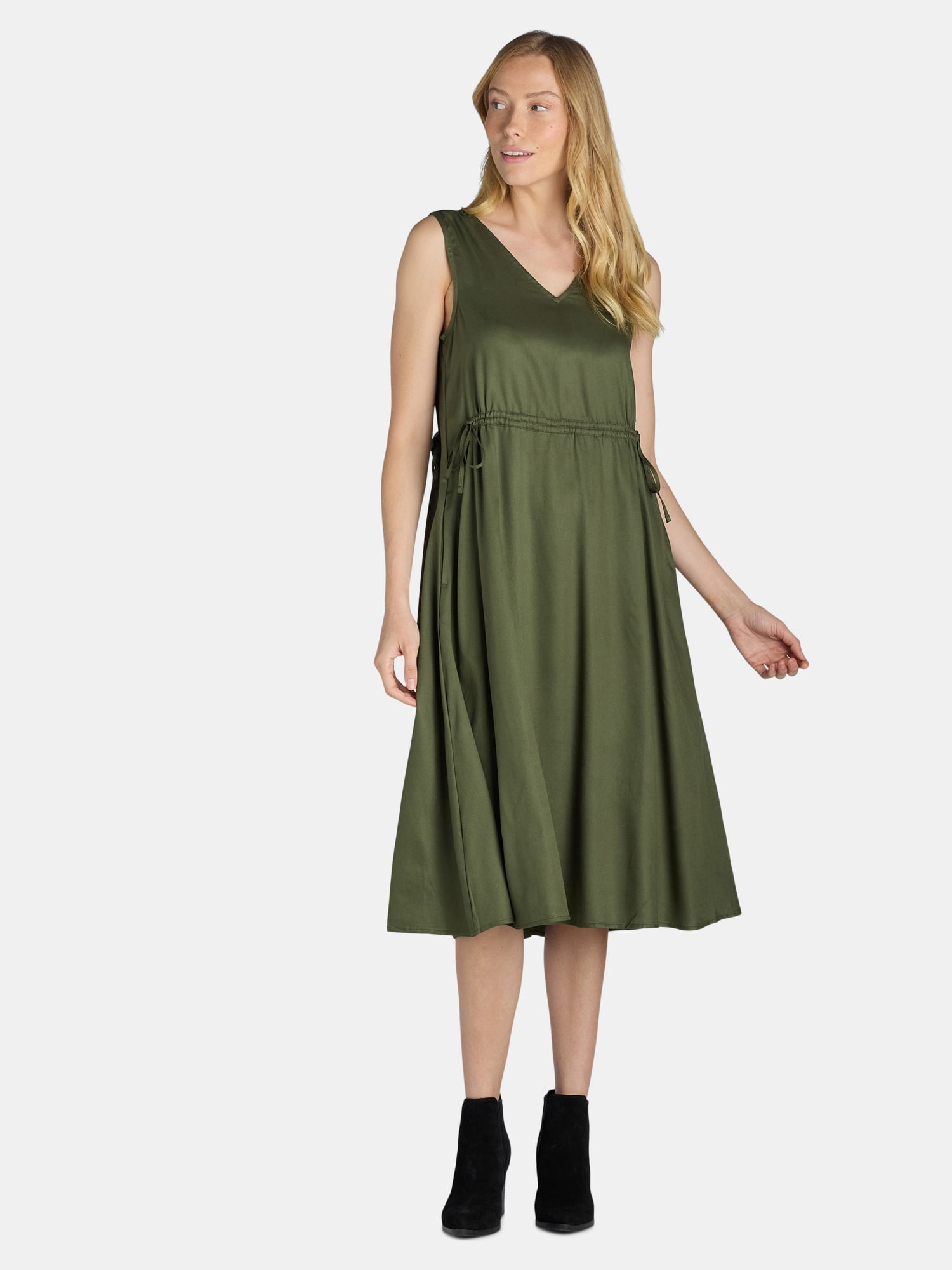 Time and Tru Women's Drawstring Midi Dress, Sizes XS-XXXL - Walmart.com
