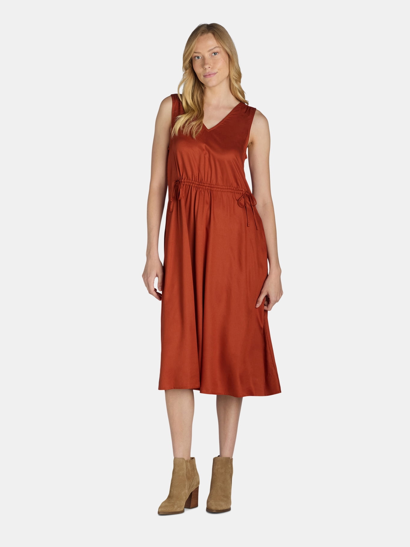 Time and Tru Women's Drawstring Midi Dress, Sizes XS-XXXL - Walmart.com
