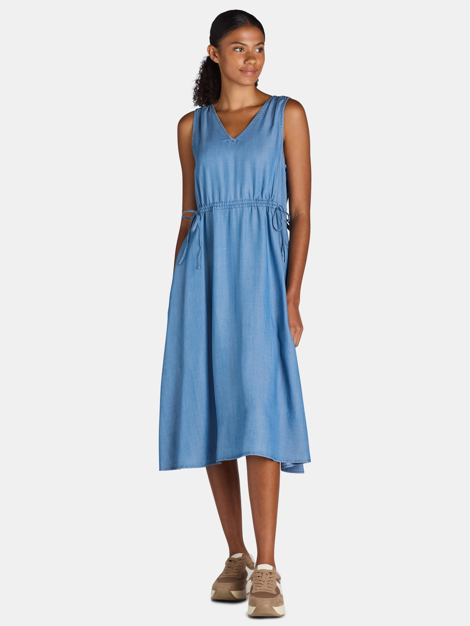 Time and Tru Women's Drawstring Midi Dress, Sizes XS-XXXL - Walmart.com