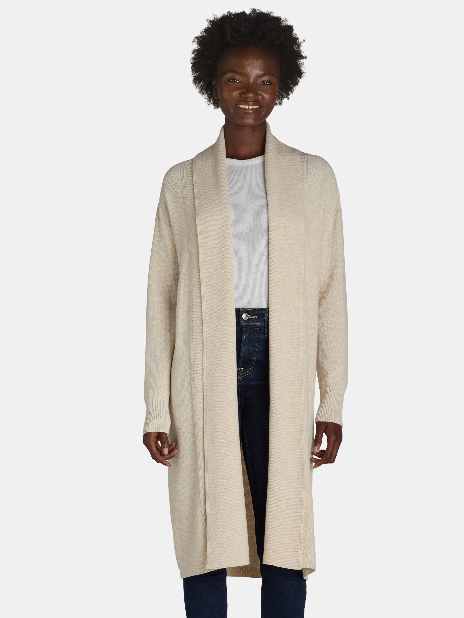 Time & Tru Women's Soft Open Front Duster Cardigan Sweater, Midweight ...