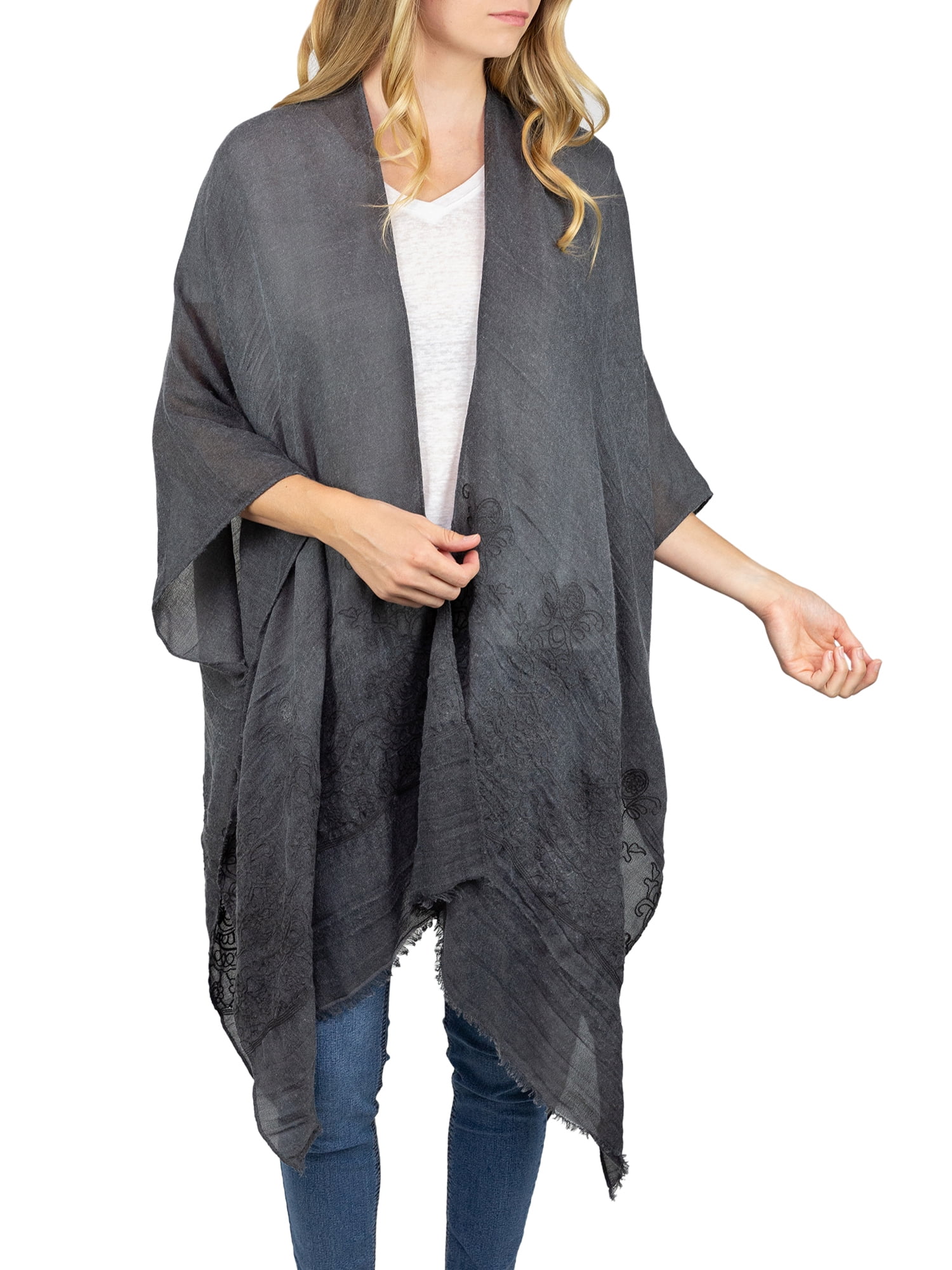 Time and Tru Women's Embroidered Open-Front Duster - Walmart.com