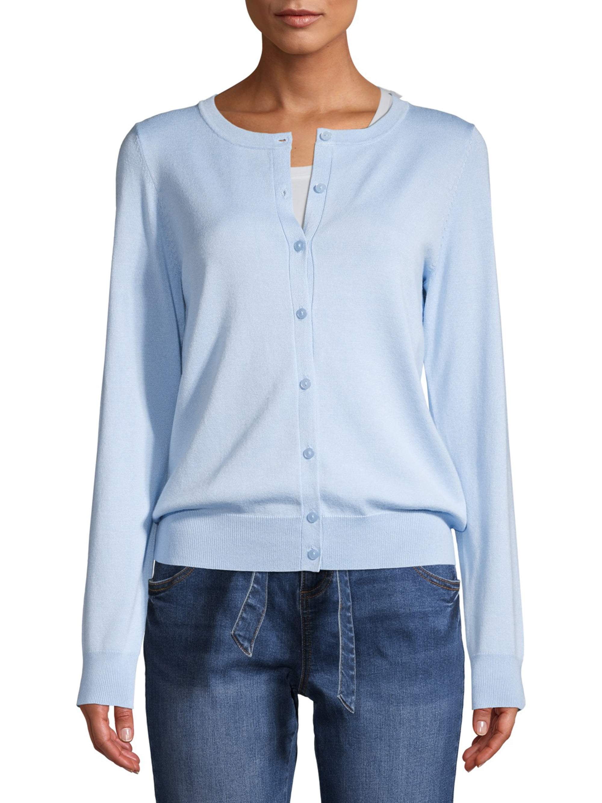 Time and Tru Women's Everyday Crew Neck Cardigan - Walmart.com