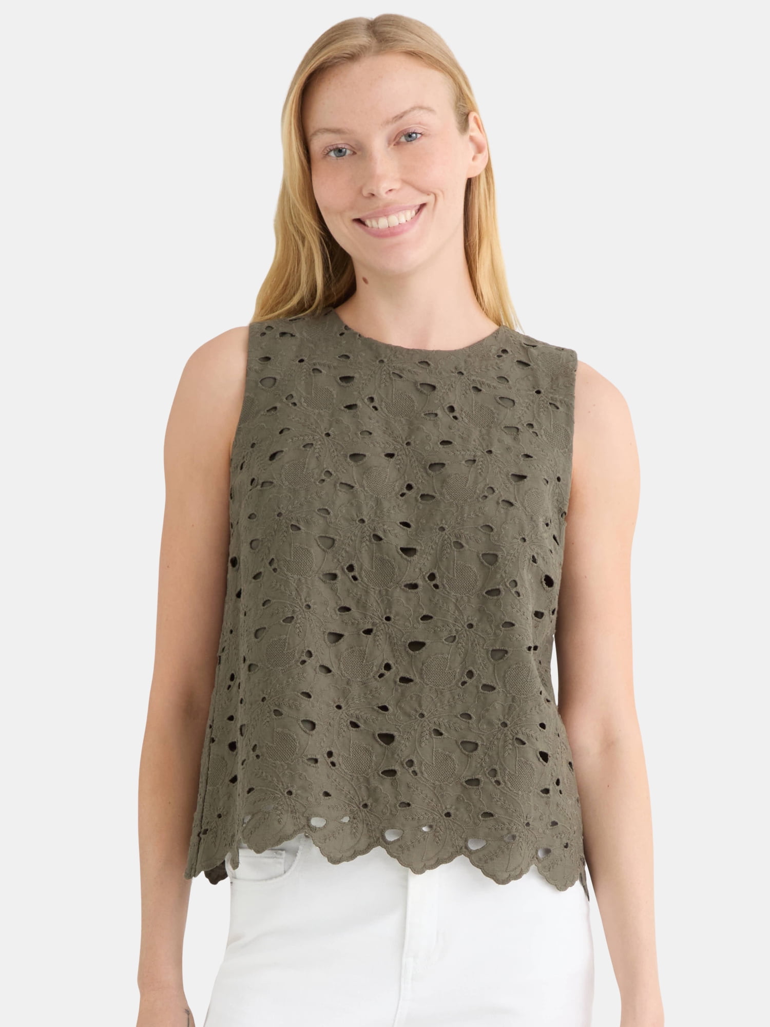 Time and Tru Women's Eyelet Embroidery Top, Sizes XS-XXXL - Walmart.com