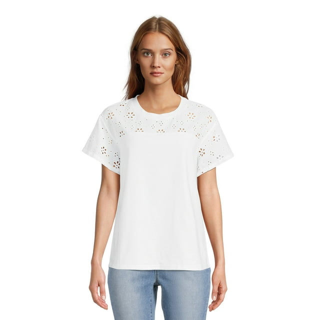 Time and Tru Women's Eyelet Yoke Top - Walmart.com