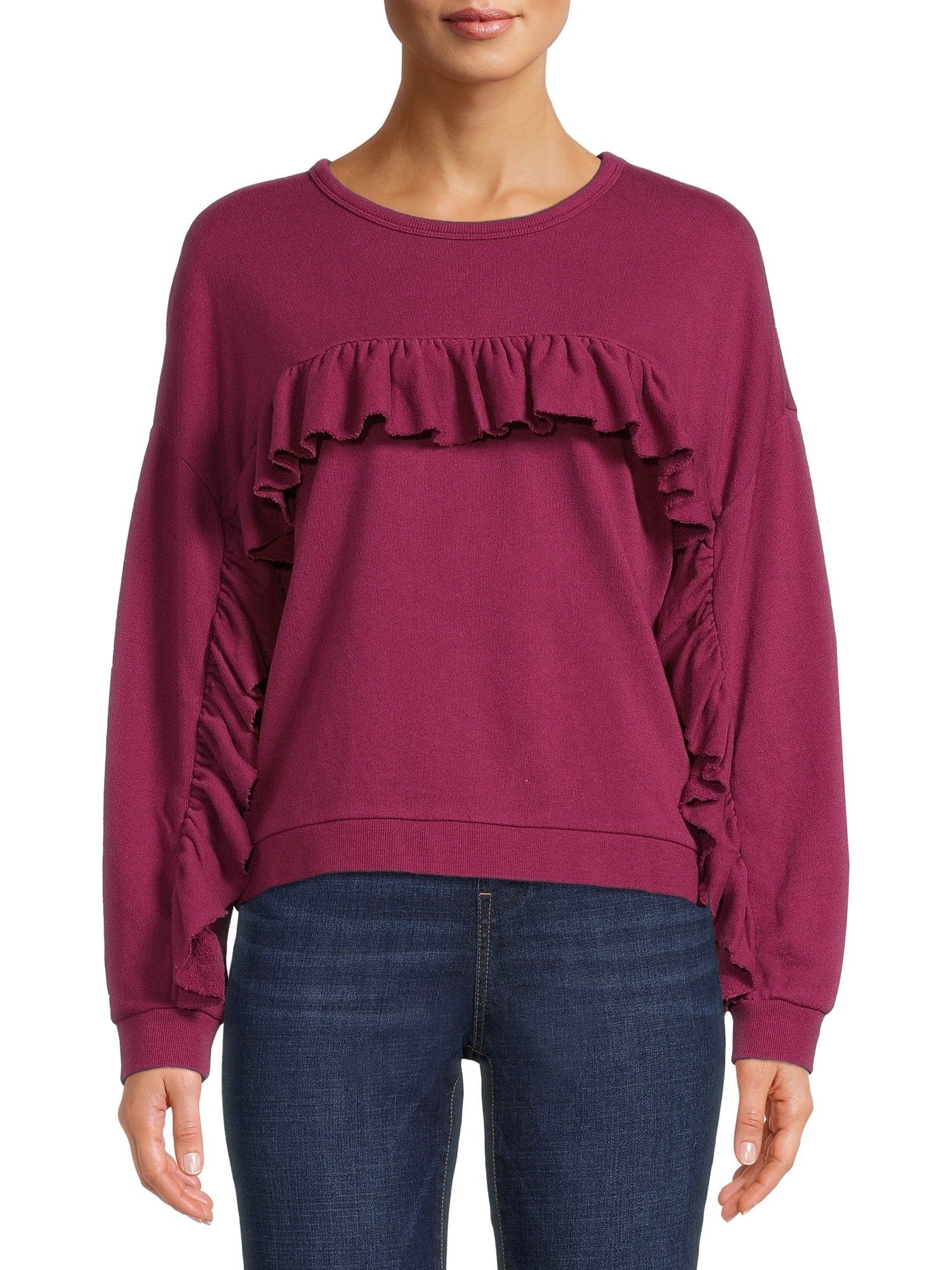 Time and Tru Women's Fashion Ruffle Sweatshirt - Walmart.com