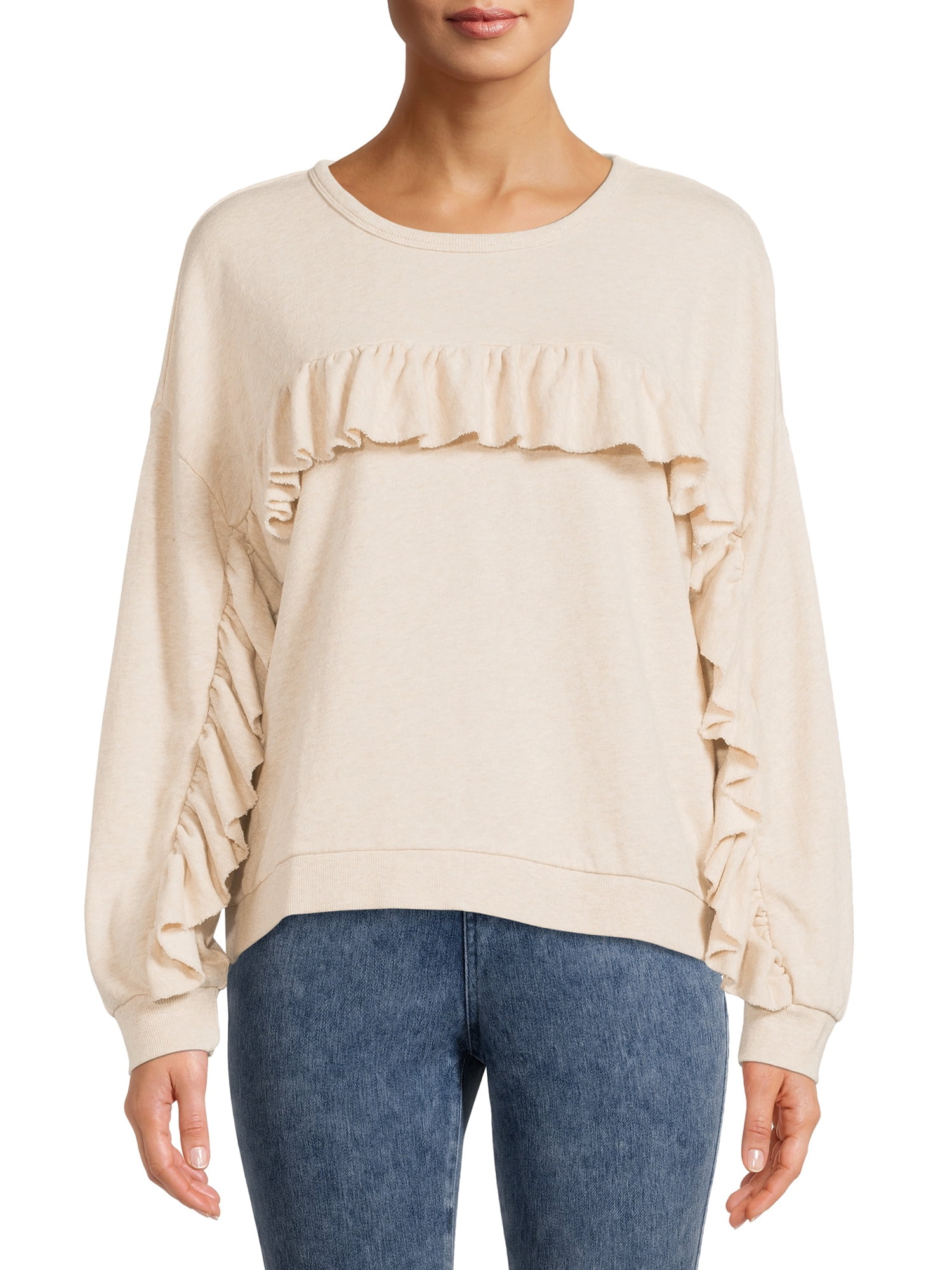 Time and Tru Women's Fashion Ruffle Sweatshirt - Walmart.com