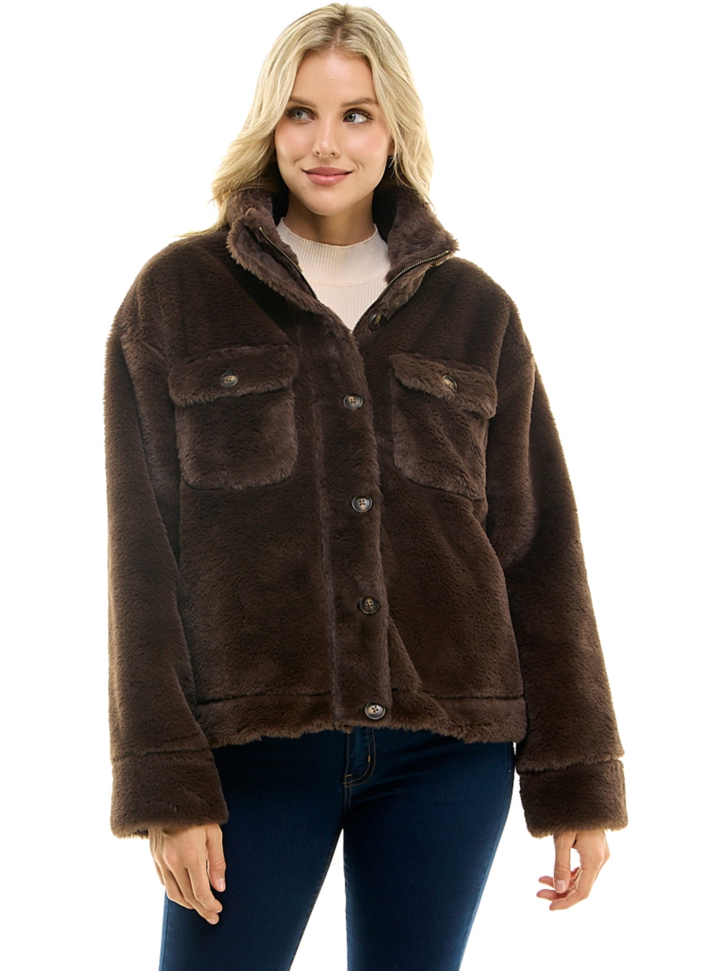 Time and Tru Women's Faux Fur Bungee Shacket, Sizes XS-3X - Walmart.com
