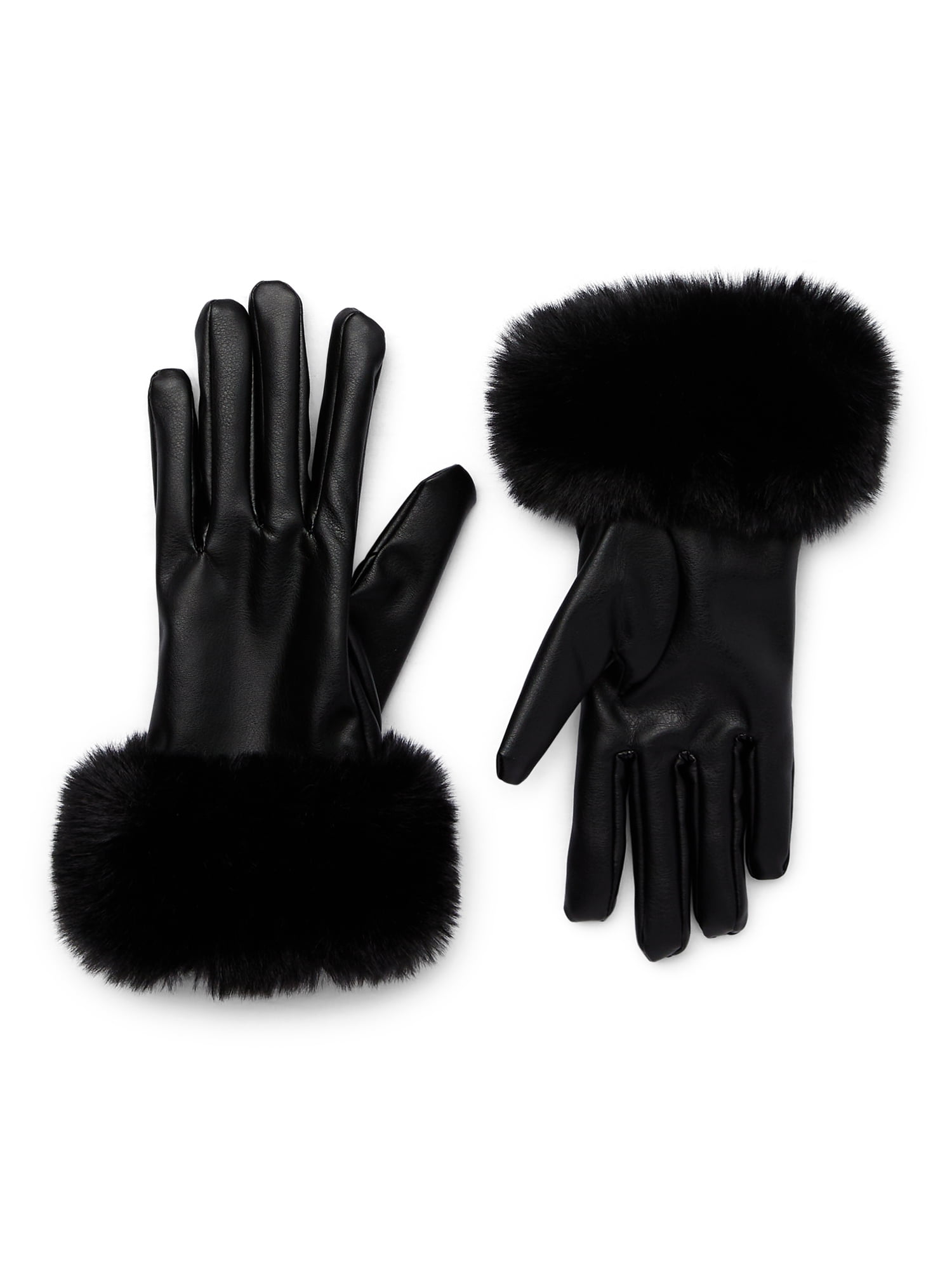 Time and Tru Women's Faux Fur Cuff Winter Gloves, S/M, Black - Walmart.com