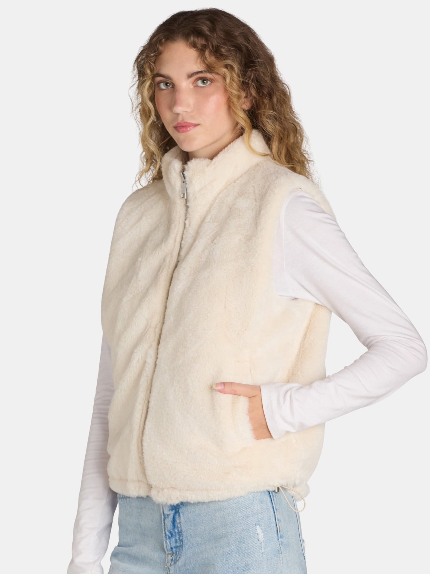 Time and Tru Women’s Faux Fur/Puffer Reversible Vest, Sizes XS-XL ...