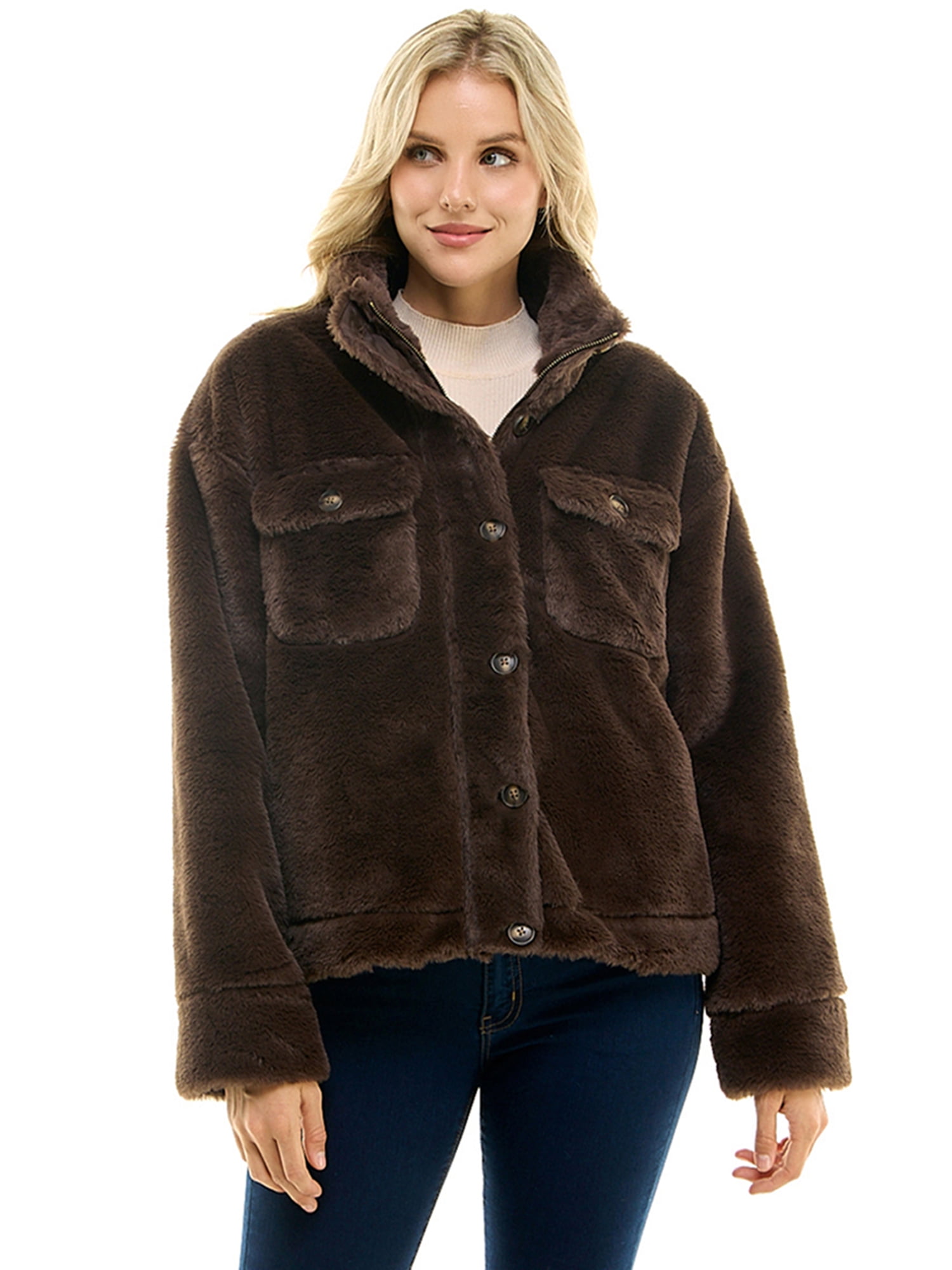 Time and Tru Women's Faux Fur Shacket - Walmart.com