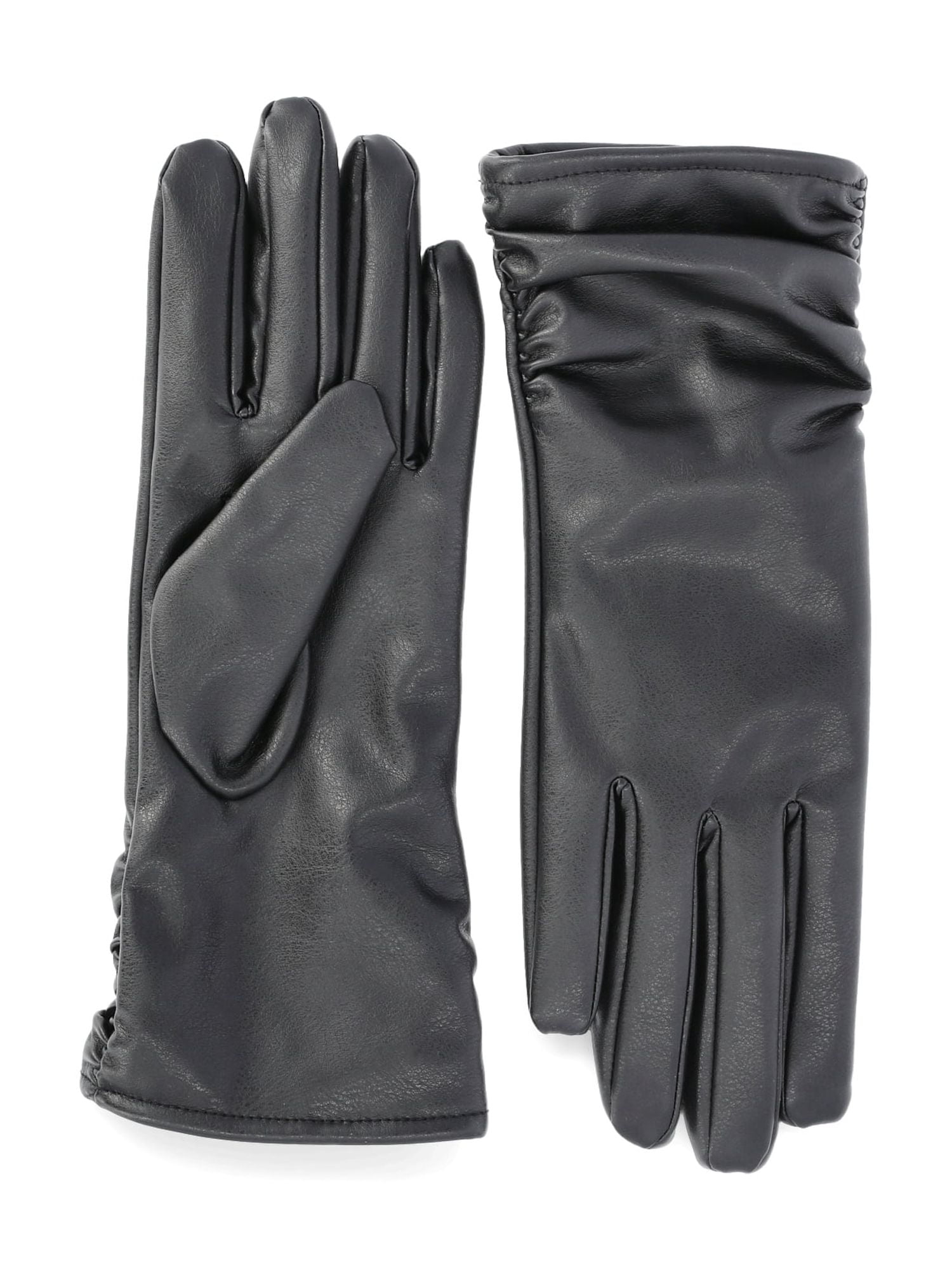 Time and Tru Women's Faux Leather Winter Gloves with Ruched Cuffs, S/M, Black - Walmart.com