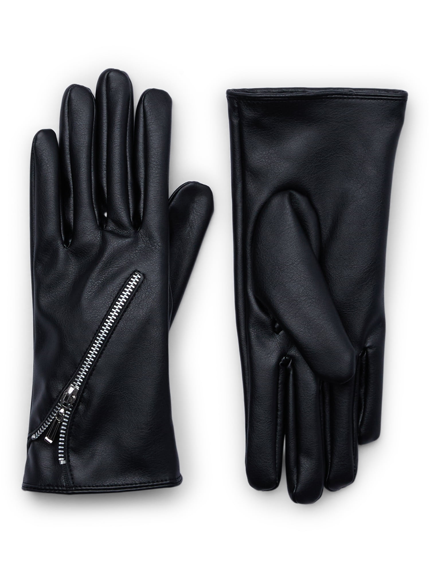 Time and Tru Women's Faux Leather Winter Gloves with Zipper, S/M, Black - Walmart.com