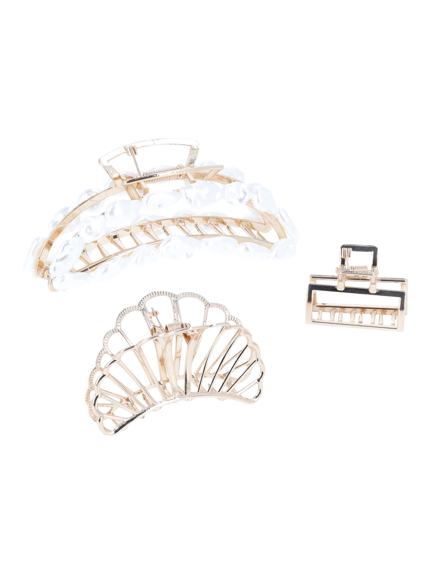 Time and Tru Faux Pearl Embellished Metal Hair Claw Clips Set, 3-Piece ...