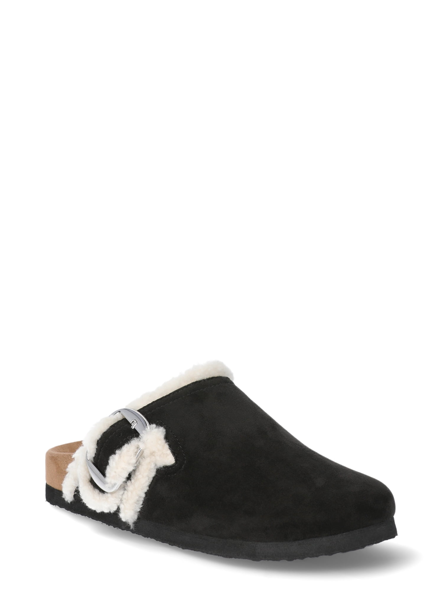Time & Tru Women's Faux Shearling Cozy Buckle Clogs, Sizes 6-11, Slip ...