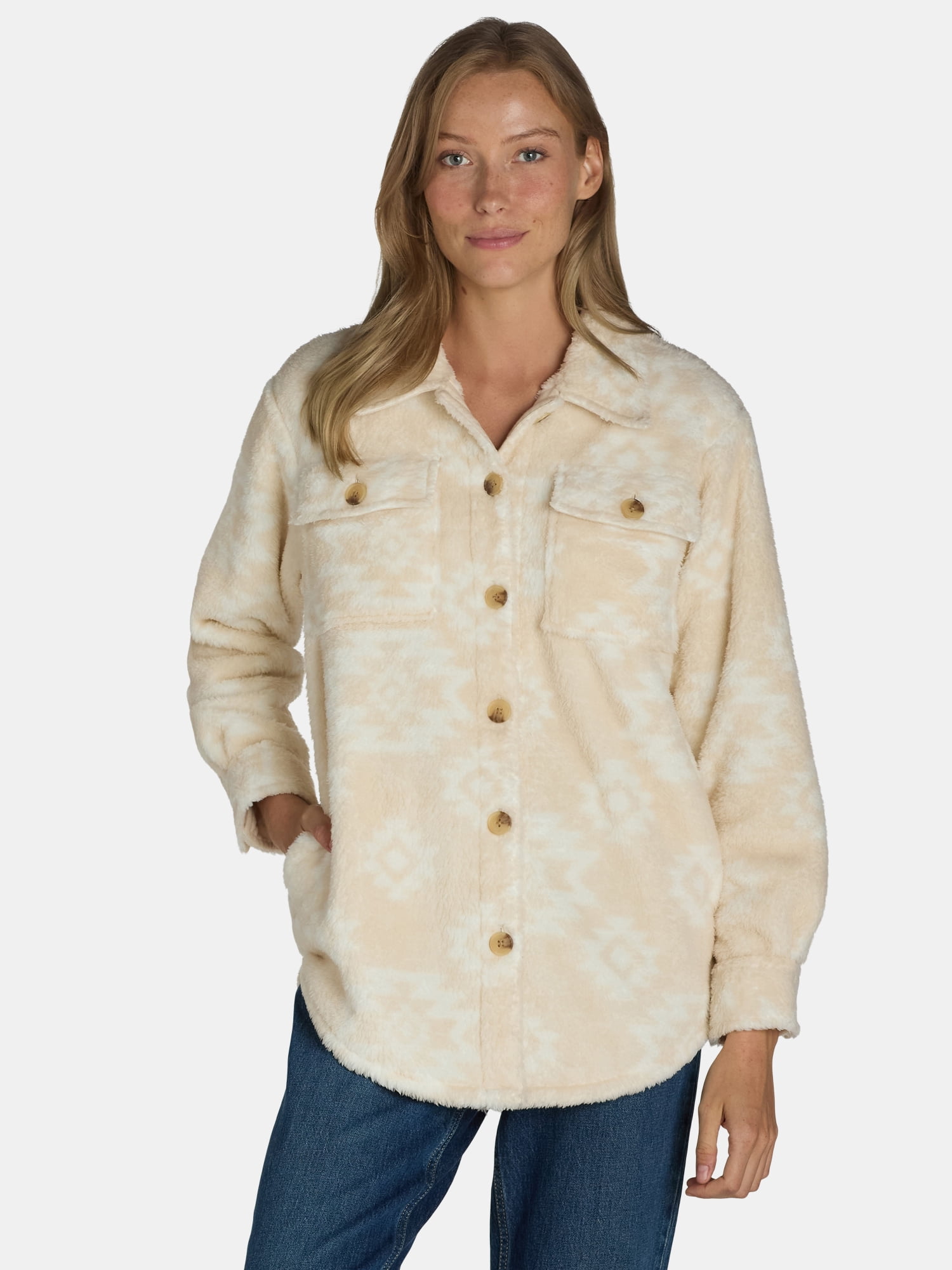 Time and Tru Women's Faux Shearling Shacket, Sizes XS-XXXL - Walmart.com