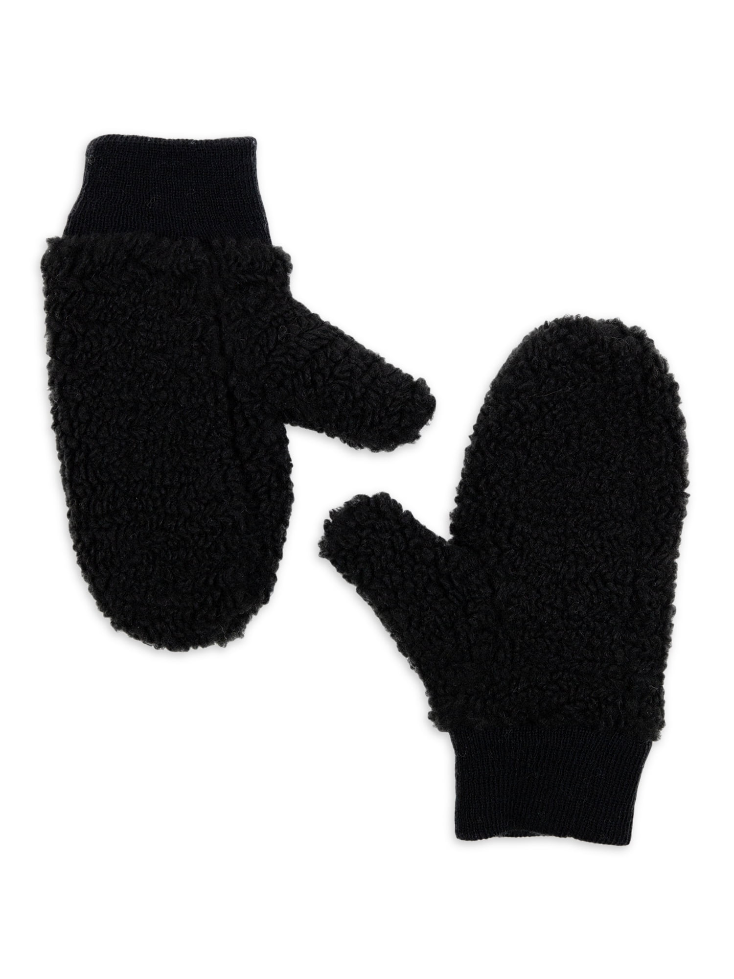 Time and Tru women's Faux Shearling Mittens - Black, One Size - Walmart.com