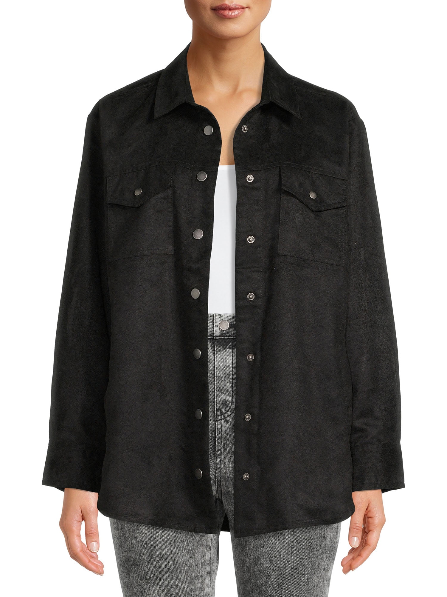 Time and Tru Women's Faux Suede Shacket - Walmart.com