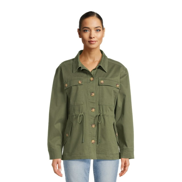 Time & Tru Women's Field Jacket XS-XXXL, Cotton/Spandex, Button Closure ...