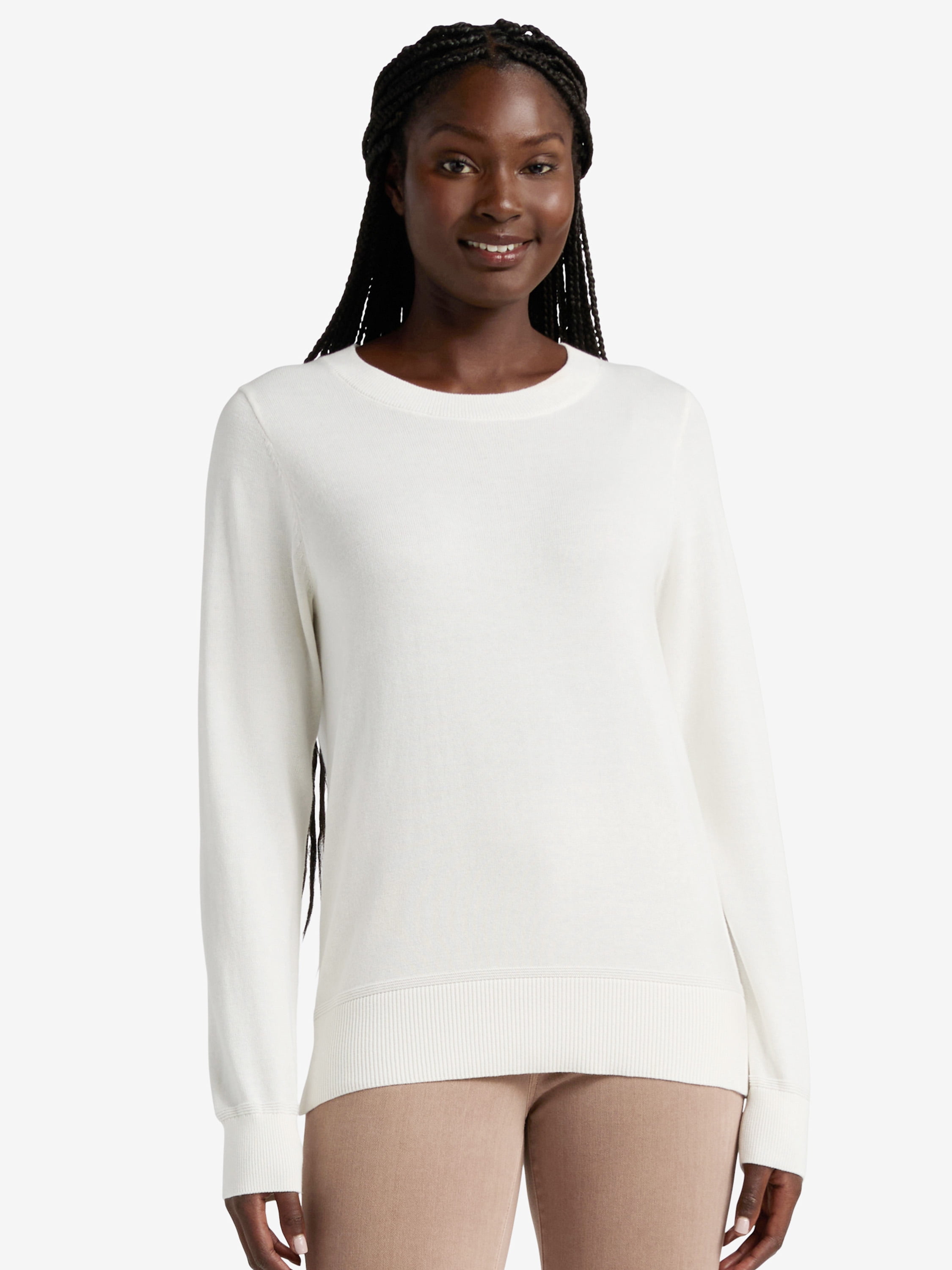 Time and Tru Women’s Fine Gauge Sweater with Long Sleeves, Lightweight ...