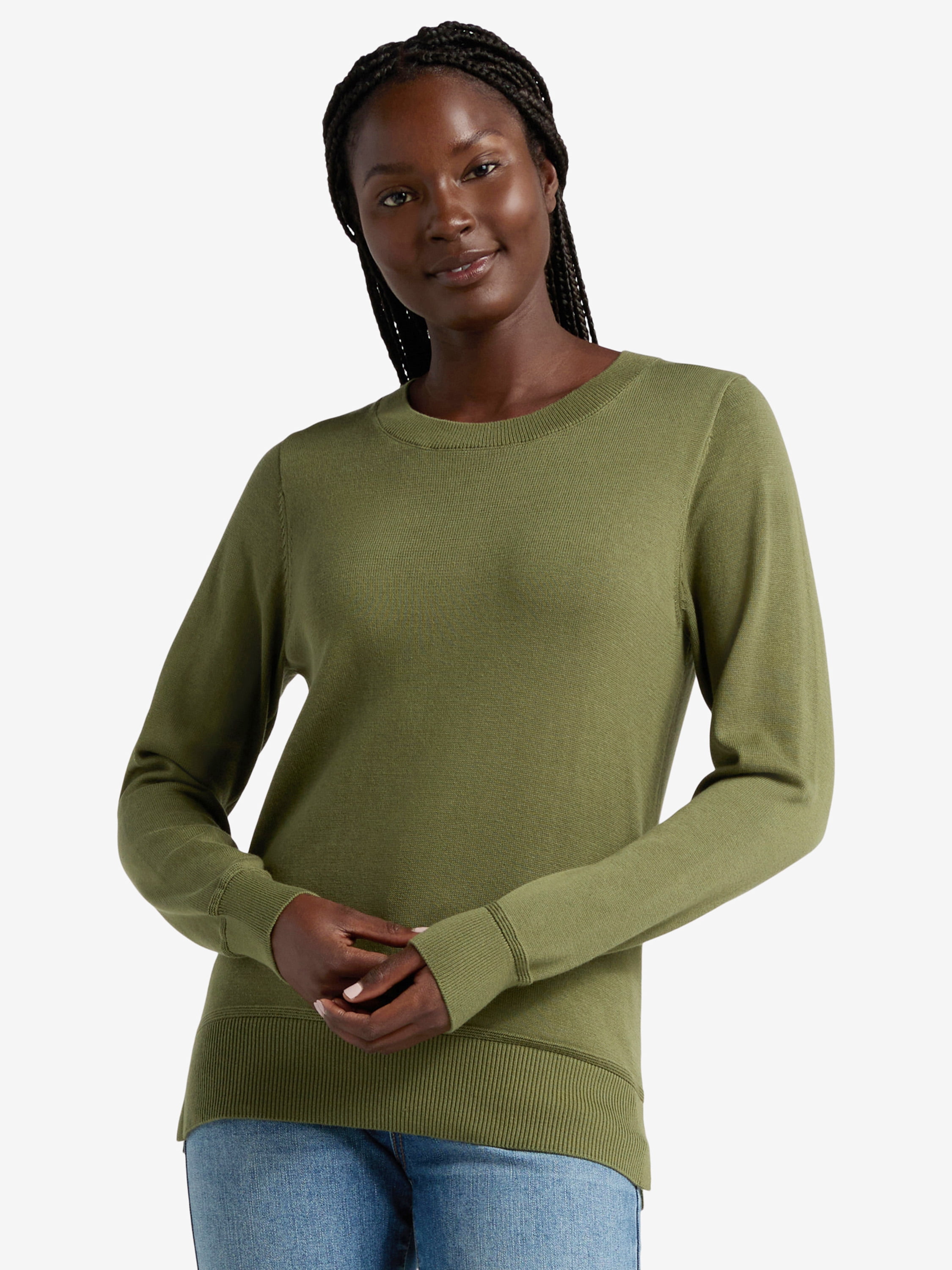 Time and Tru Women’s Fine Gauge Sweater with Long Sleeves, Lightweight ...