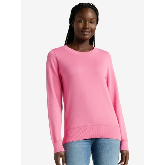 Time and Tru Women’s Fine Gauge Sweater with Long Sleeves, Lightweight ...