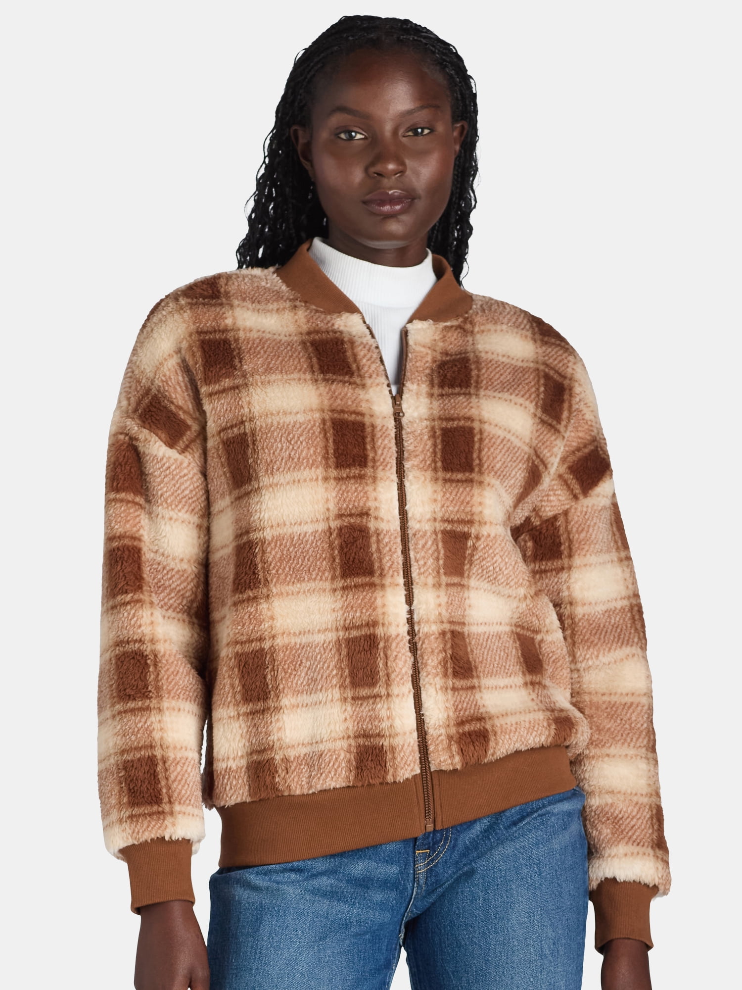 Time and Tru Women's Fleece Bomber Jacket, Midweight, Sizes XS-XXXL ...