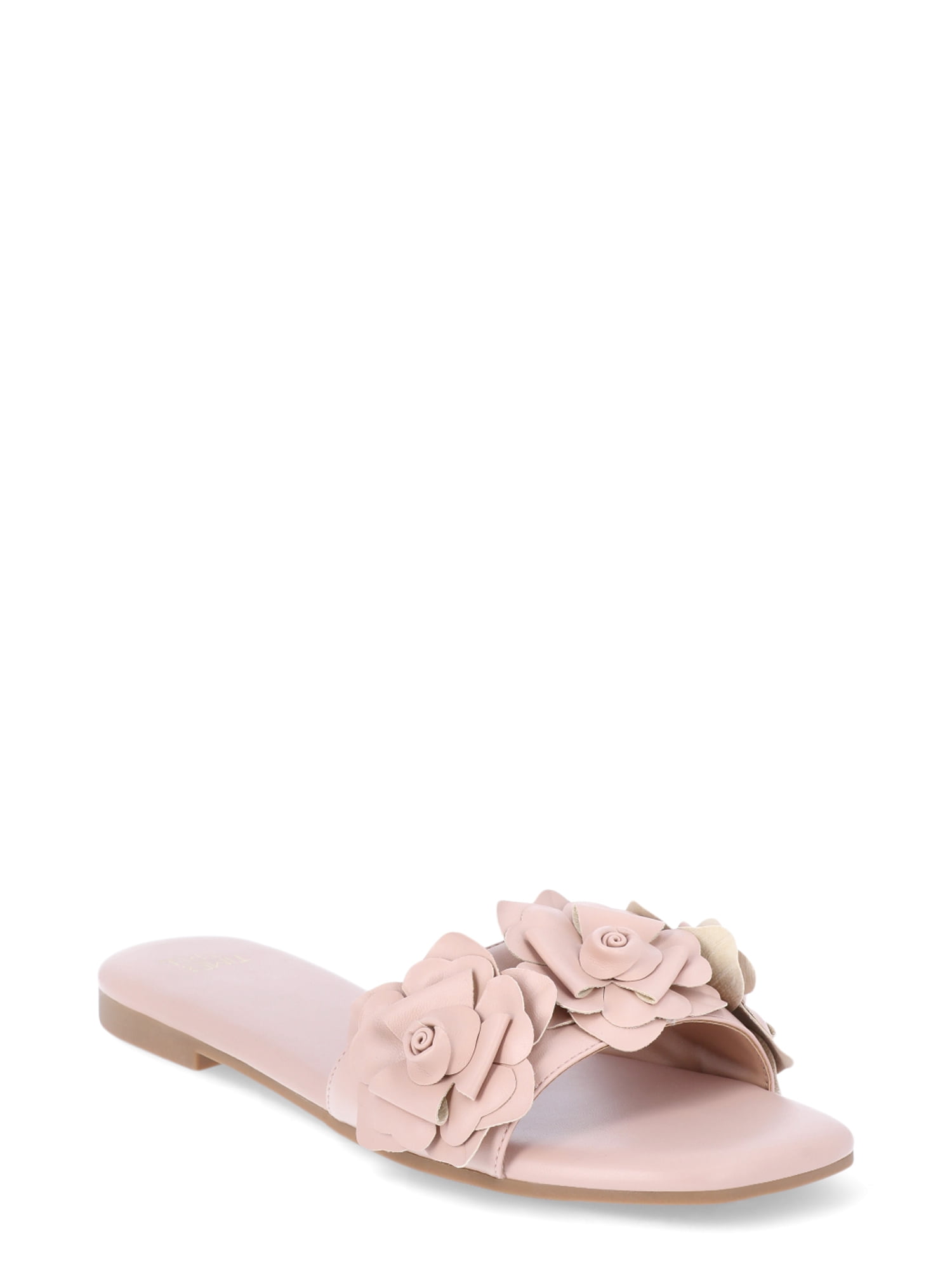 Time & Tru Women's Floral Slide Sandals with Comfort Foam Footbed ...