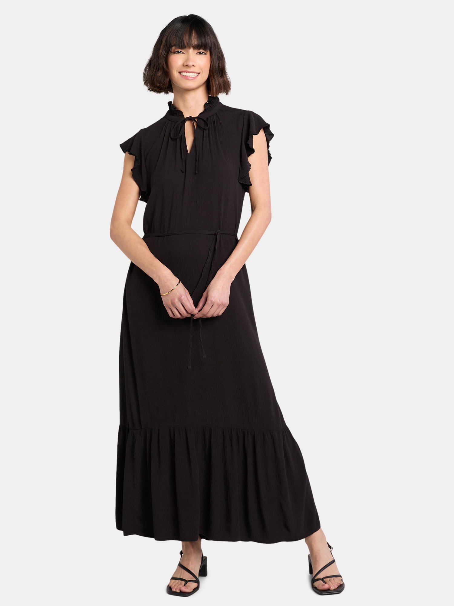 Time and Tru Women's Flutter Sleeve Midi Dress, Sizes XS-XXXL - Walmart.com