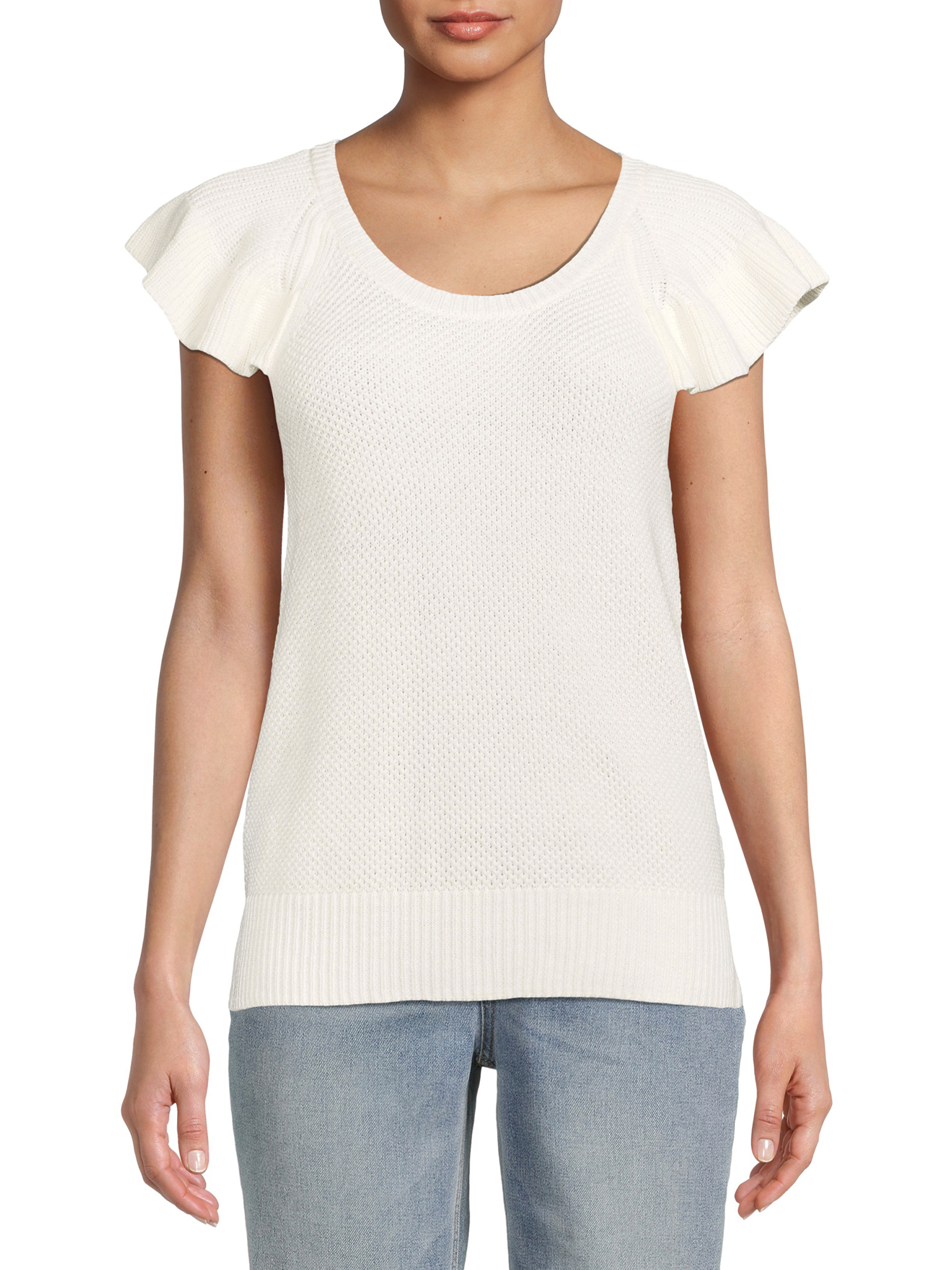 Time and Tru Women's Flutter Sleeve Sweater - Walmart.com