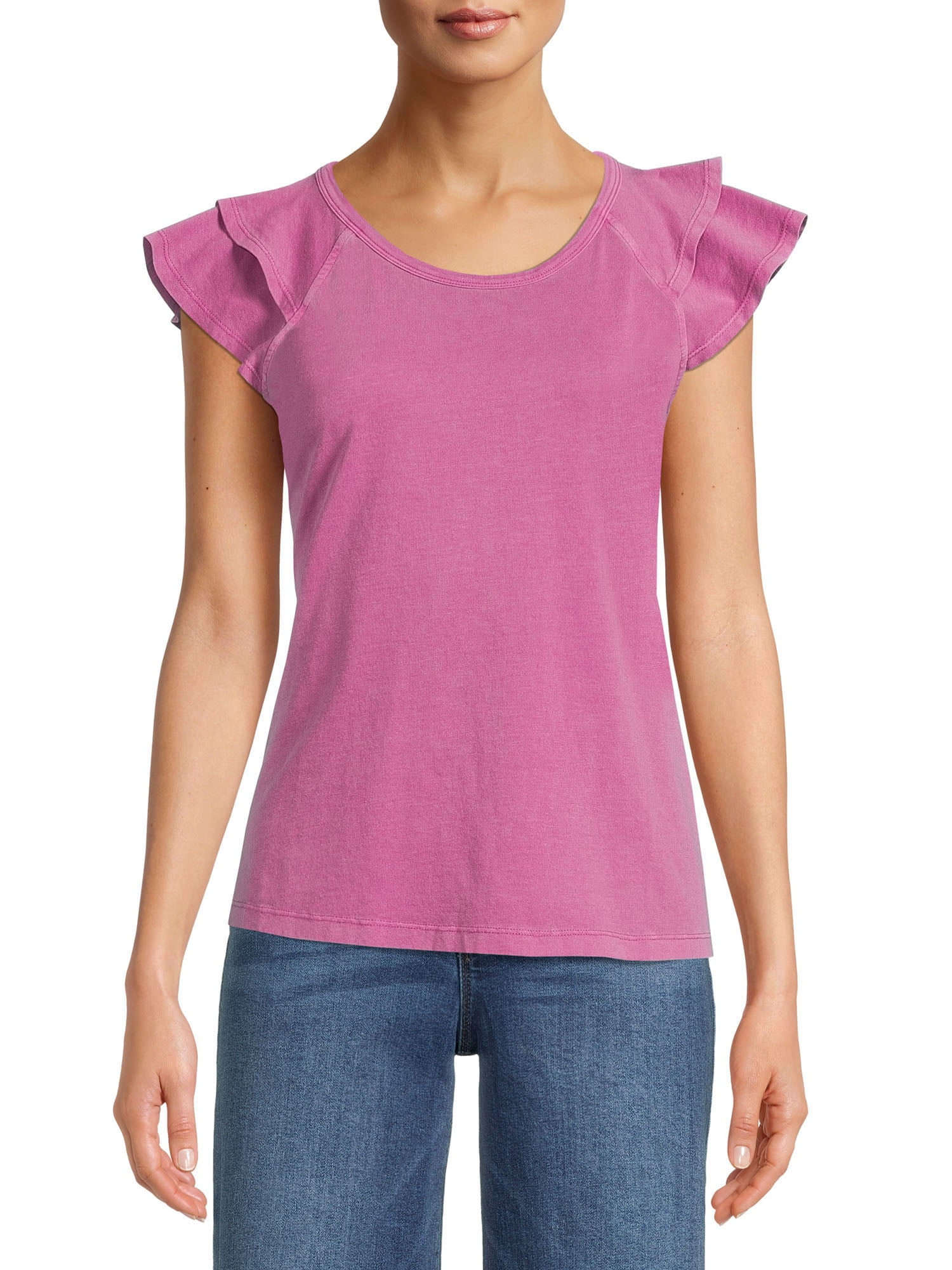Time and Tru Women's Flutter Sleeve T-Shirt - Walmart.com