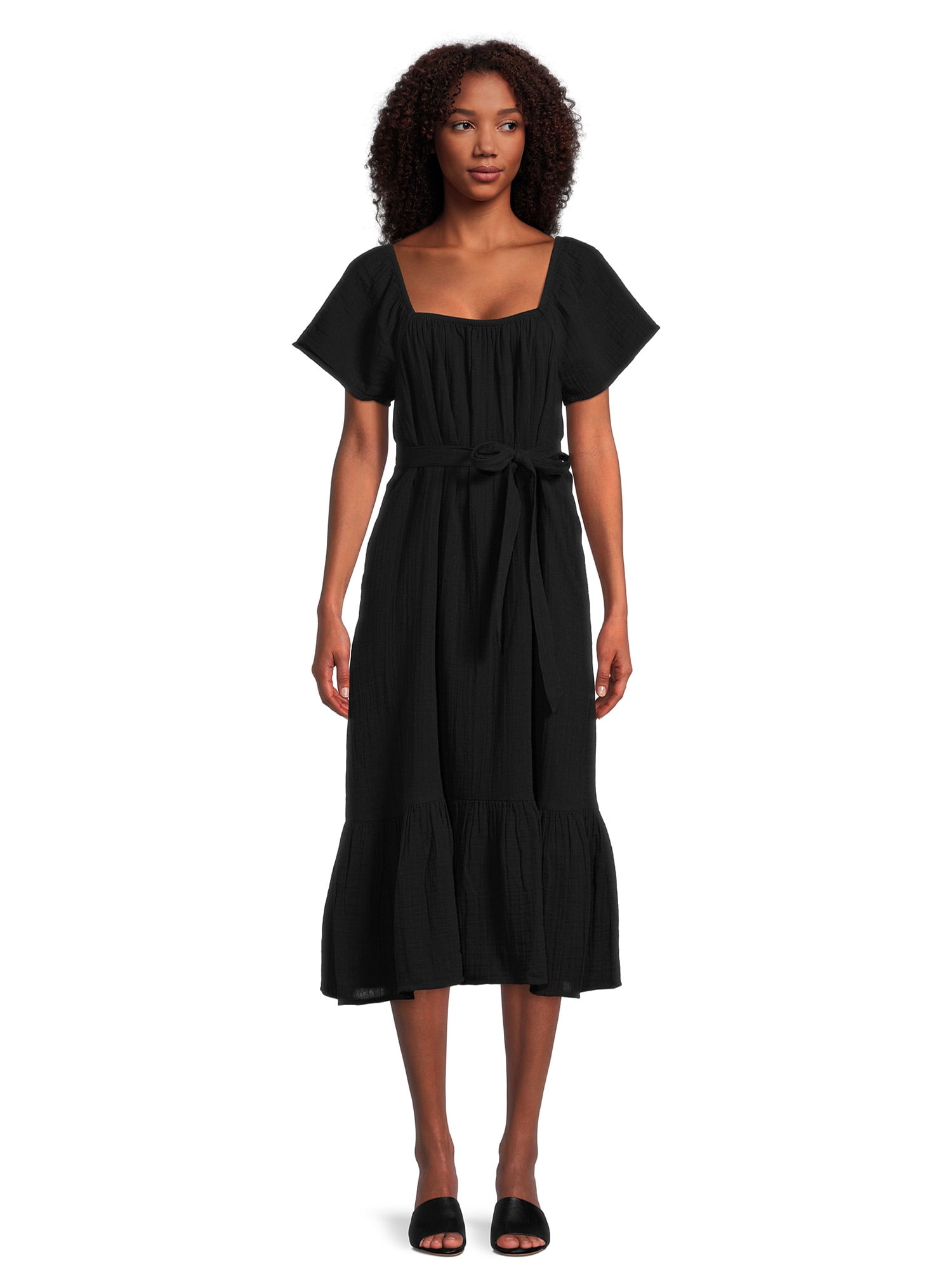 Time and Tru Women's Flutter Sleeve Textured Dress - Walmart.com
