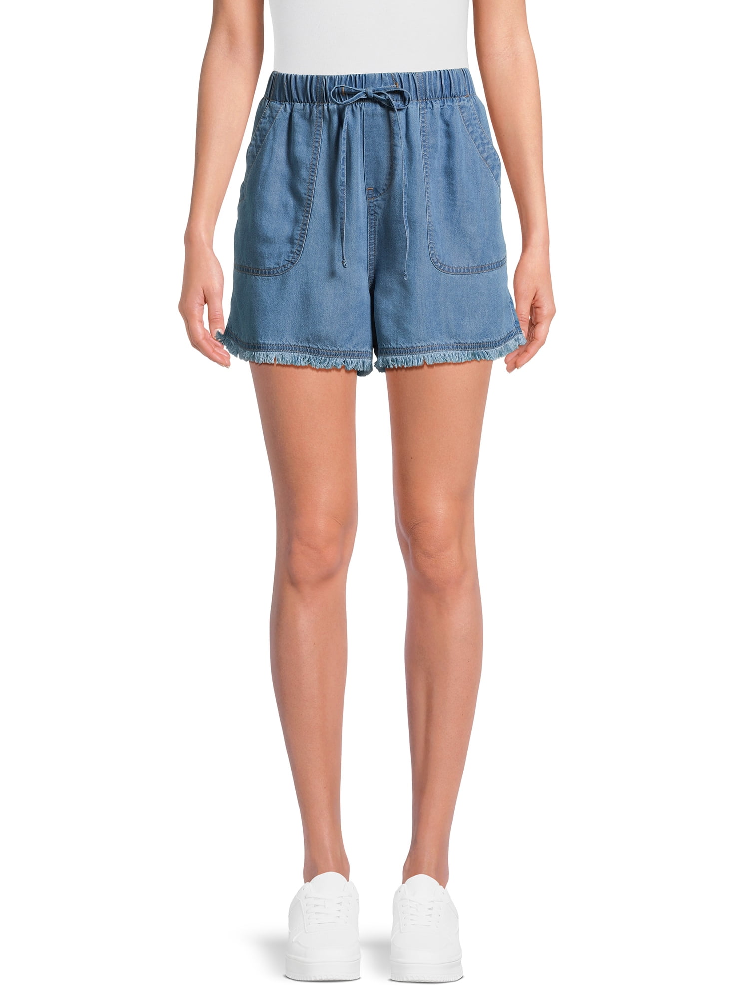 Time and Tru Women's Fray Hem Shorts, 5" Inseam, Sizes XS-XXXL ...