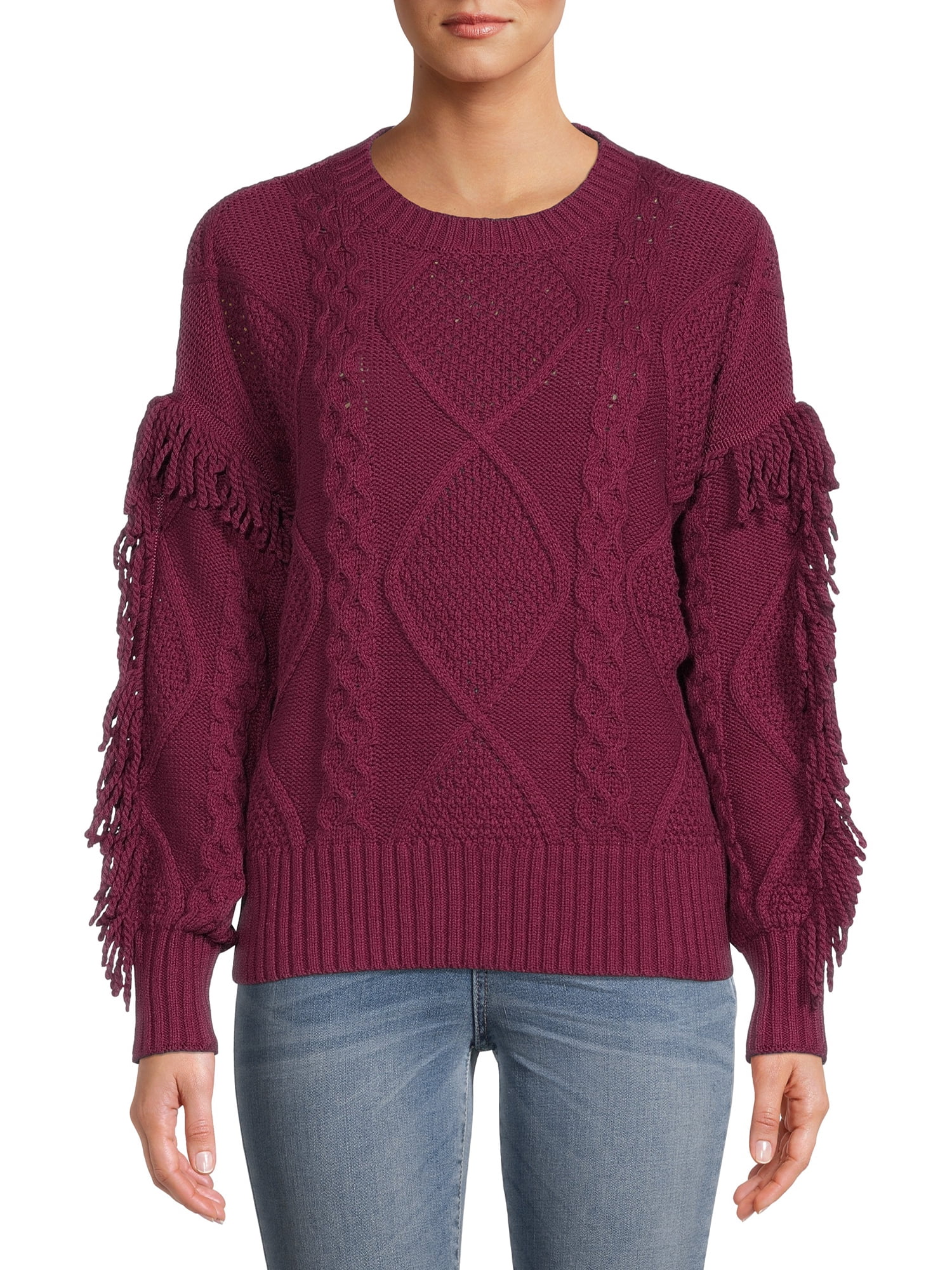 Time and Tru Women's Fringe Sweater - Walmart.com
