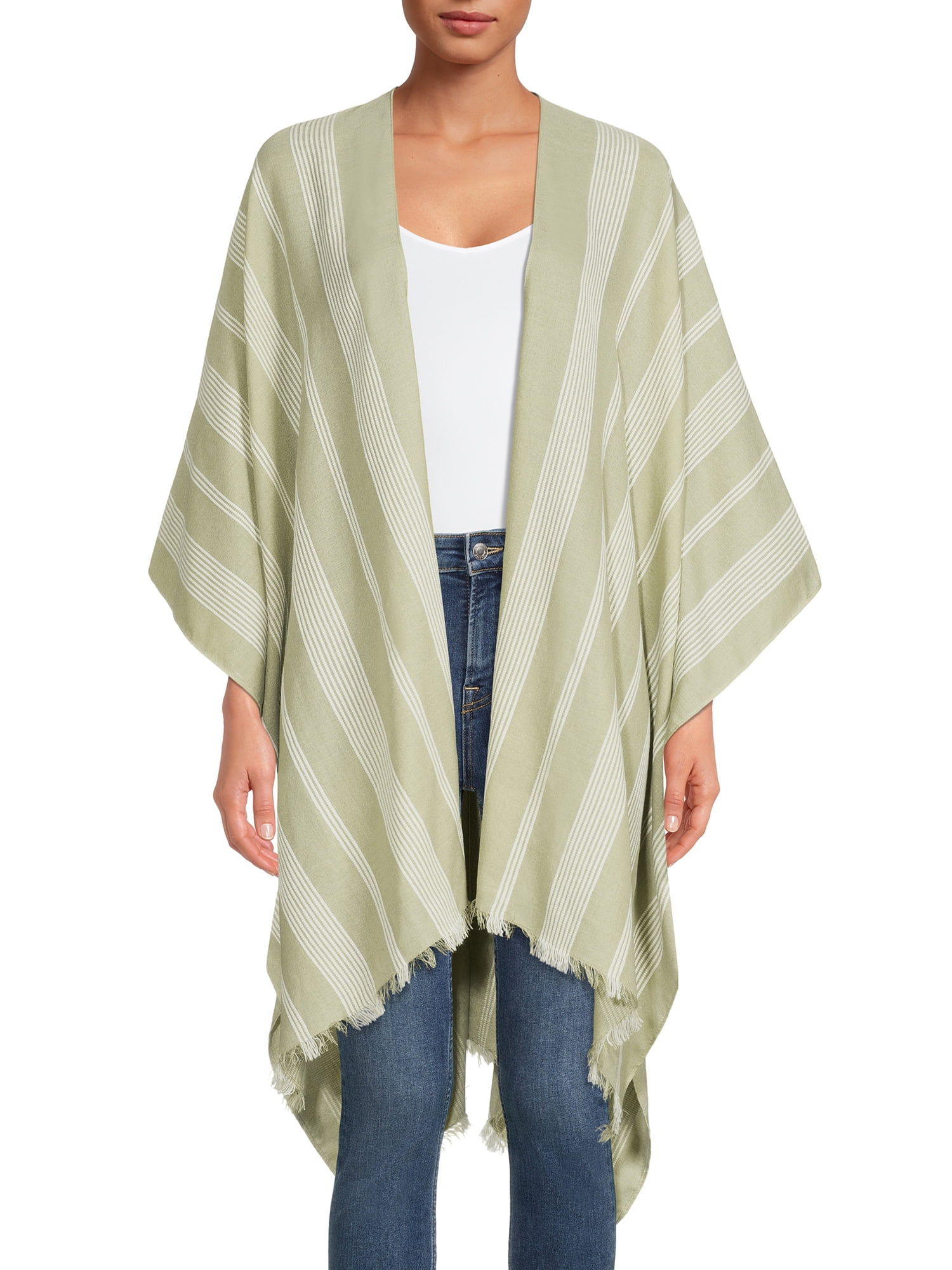 Time and Tru Women's Fringed Stripe Ruana - Walmart.com