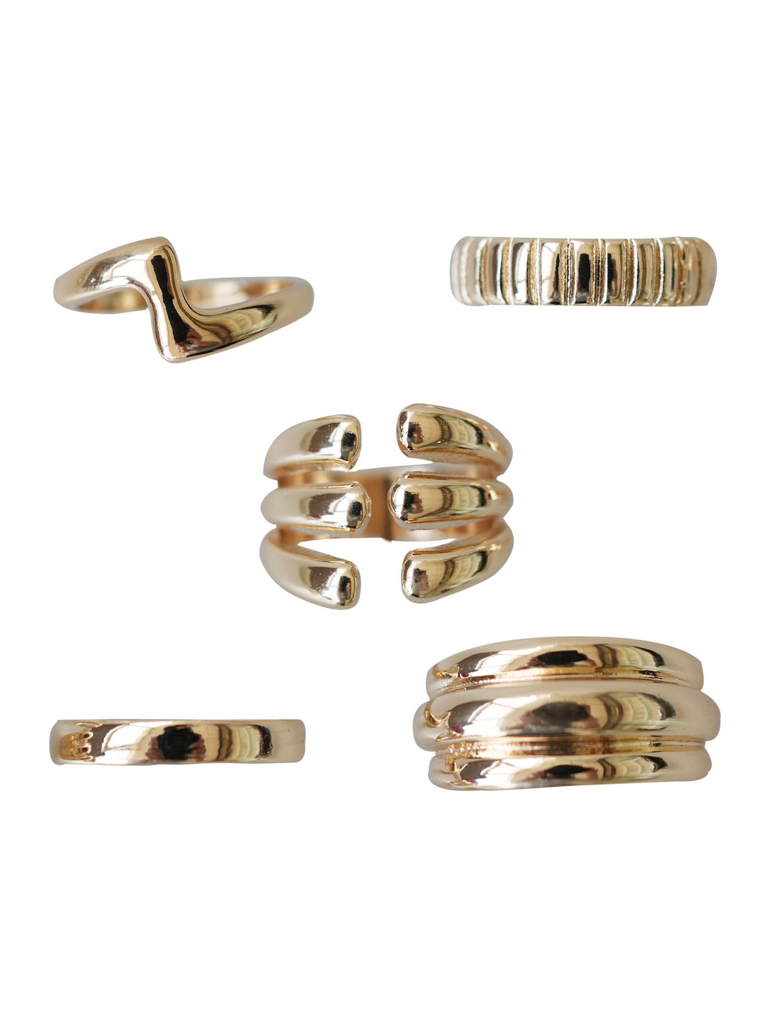 Time and Tru Women’s Open Front Metal Ring Stacking Set, 5-Piece, Gold ...