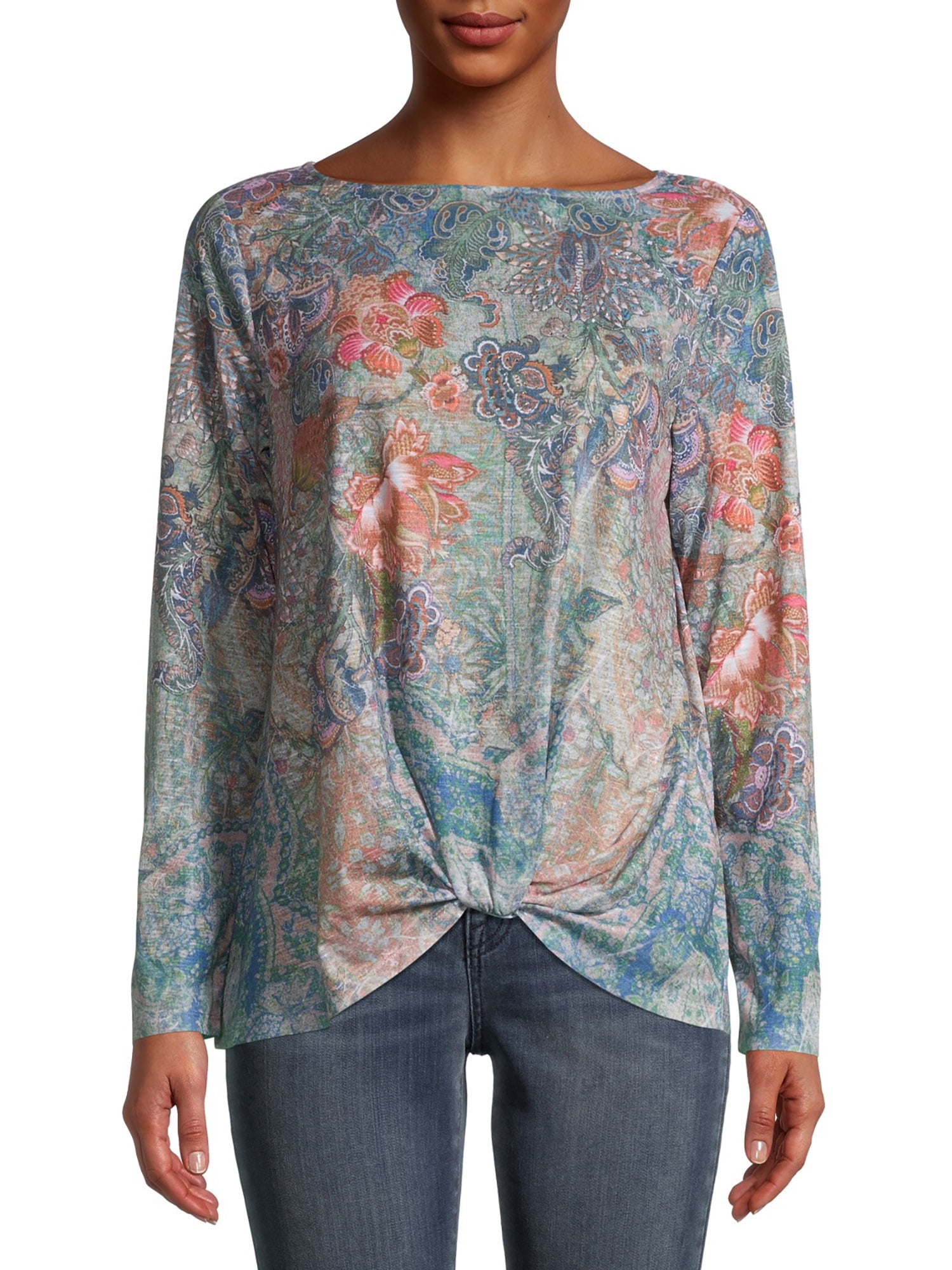 Time and Tru Women's Front Twist Sublimation Top with Long Sleeves ...