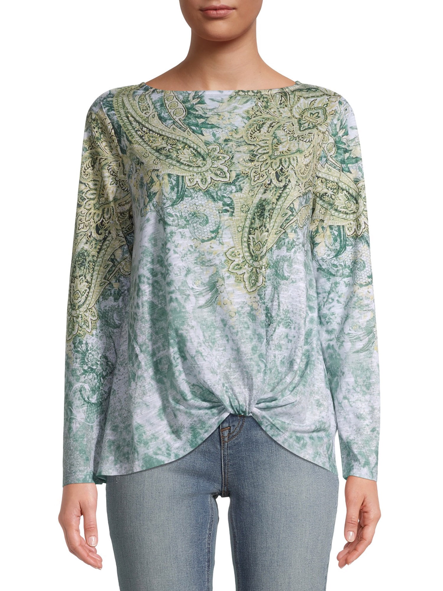 Time and Tru Women's Front Twist Sublimation Top with Long Sleeves ...