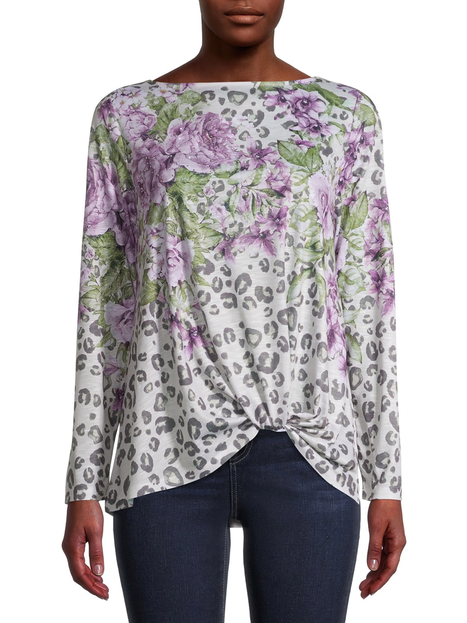 Time and Tru Women's Front Twist Sublimation Top with Long Sleeves ...