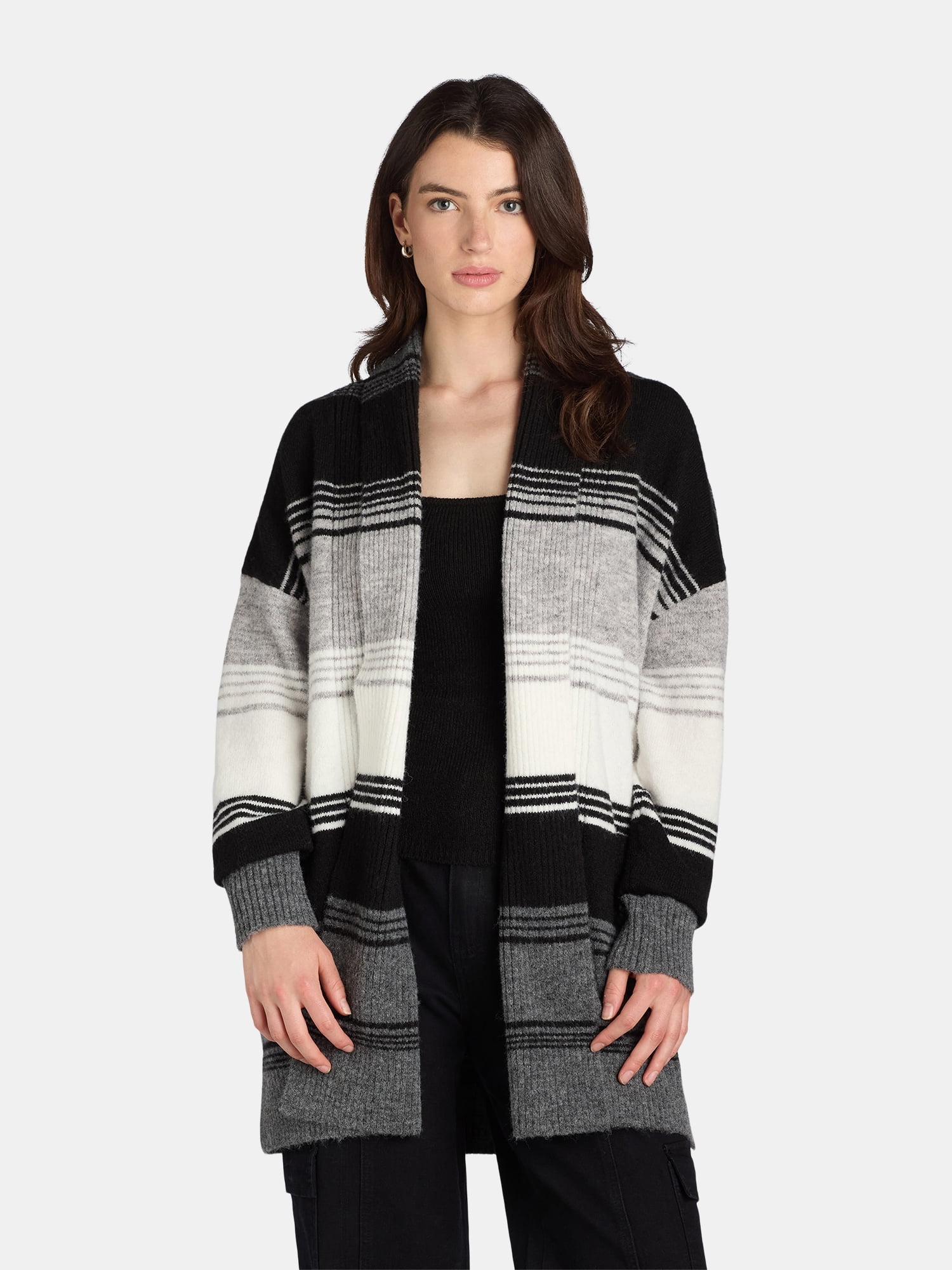 Time and Tru Women's and Women's Plus Fuzzy Open Front Cardigan Sweater ...