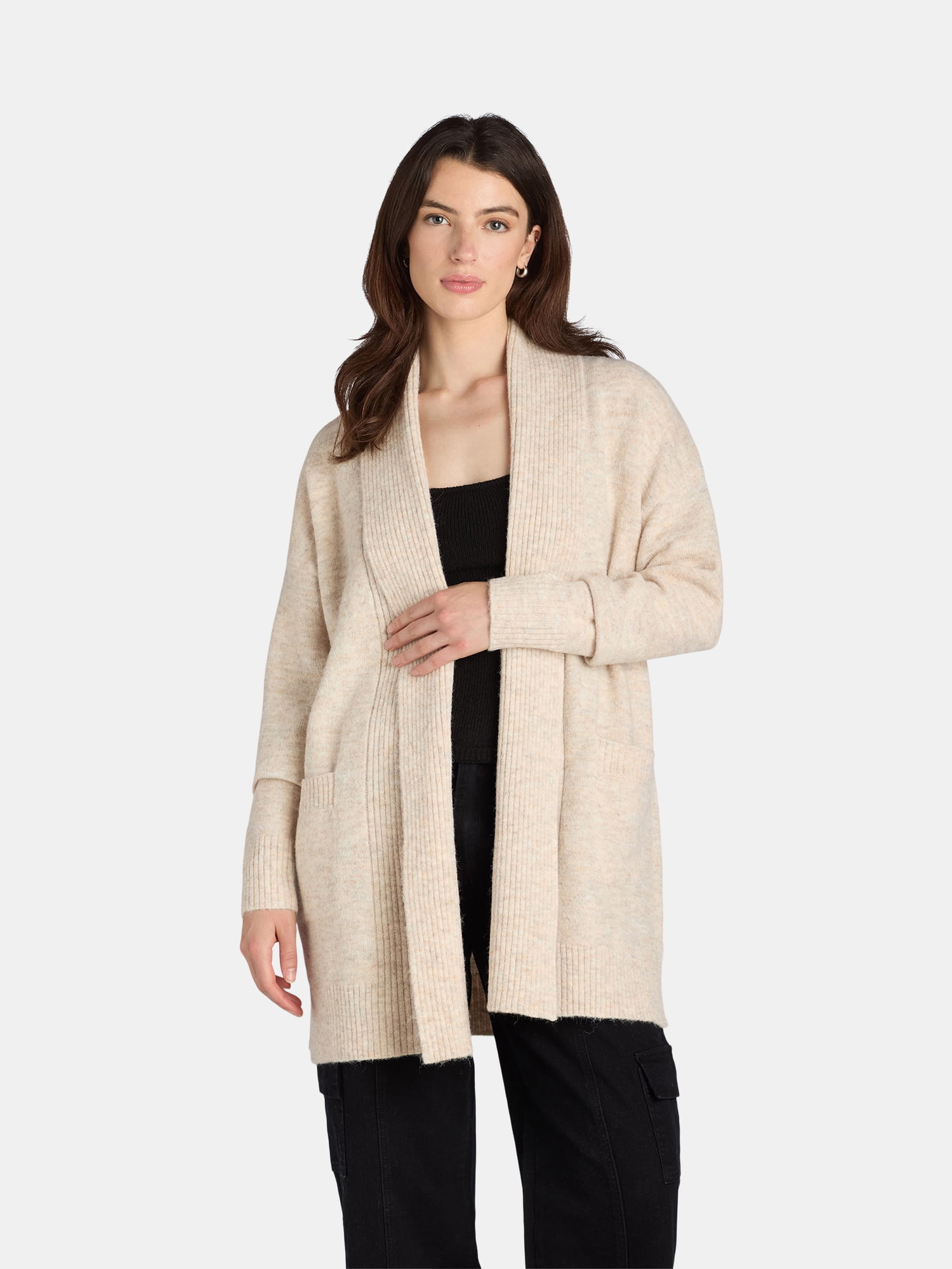 Time and Tru Women's and Women's Plus Fuzzy Open Front Cardigan Sweater ...