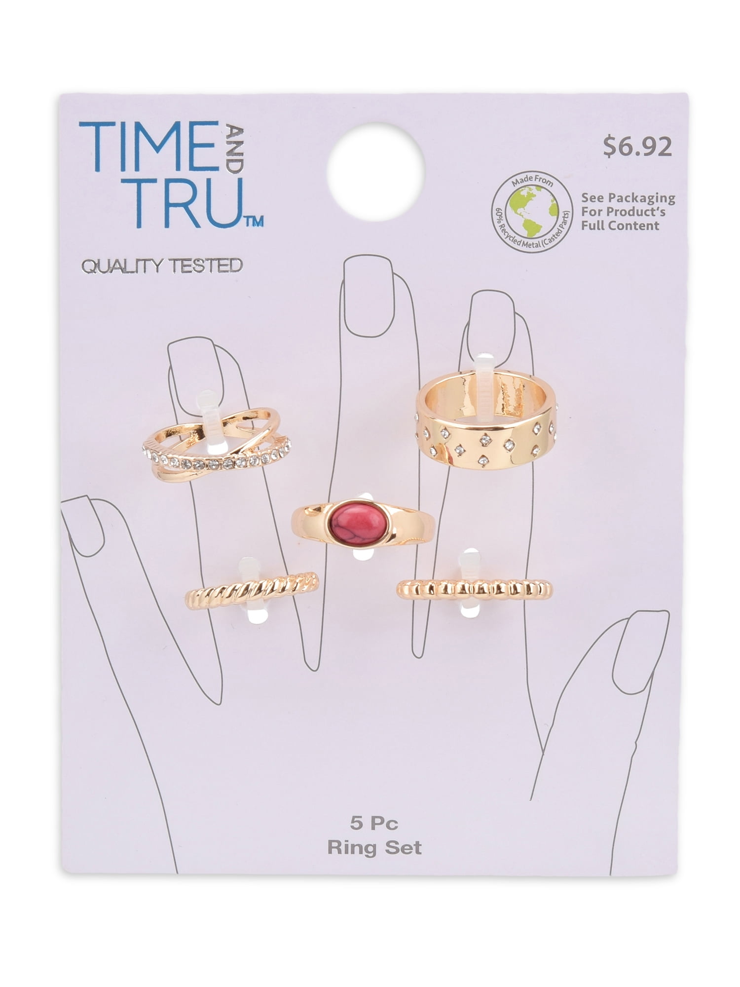 Time and Tru Women's Gold-Tone 5pc Stackable Ring Set - Walmart.com