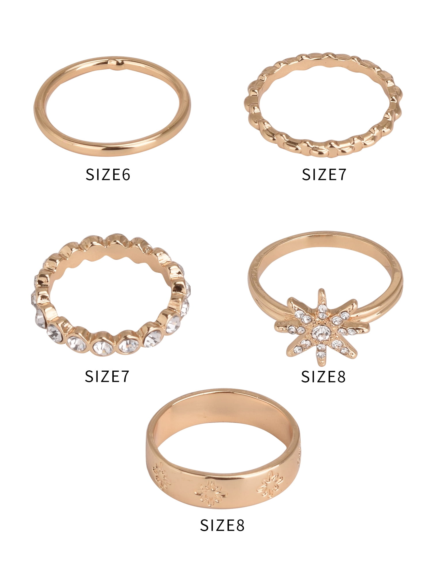 Time and Tru Women's Gold-Tone 5pc Starburst Ring Set - Walmart.com