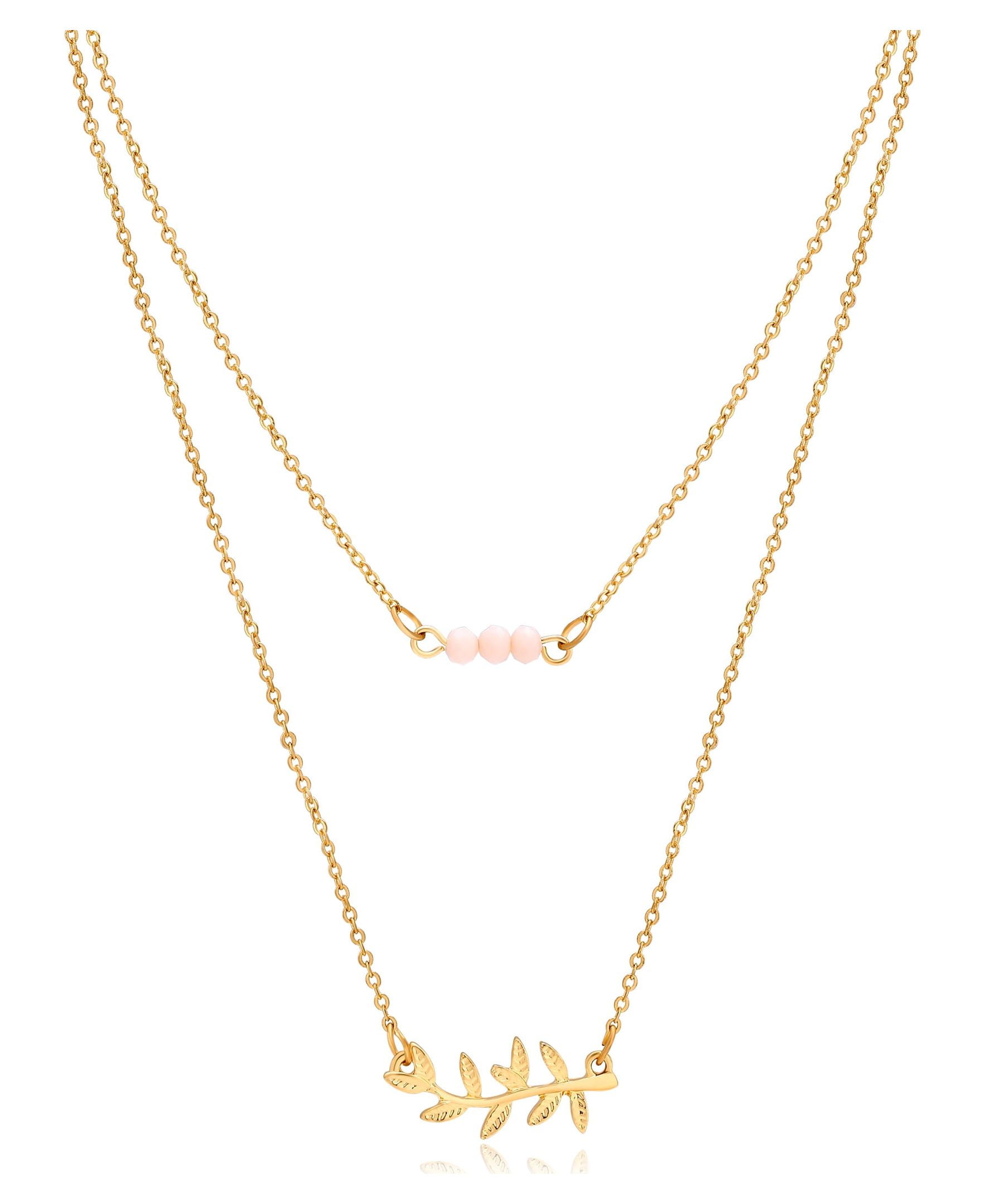 Time and Tru Women's Gold Tone Delicate Duo Layered Peach Glass Bead ...