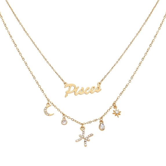 Time and Tru Women's Gold-Tone Layered Pisces Zodiac Charm Necklace ...