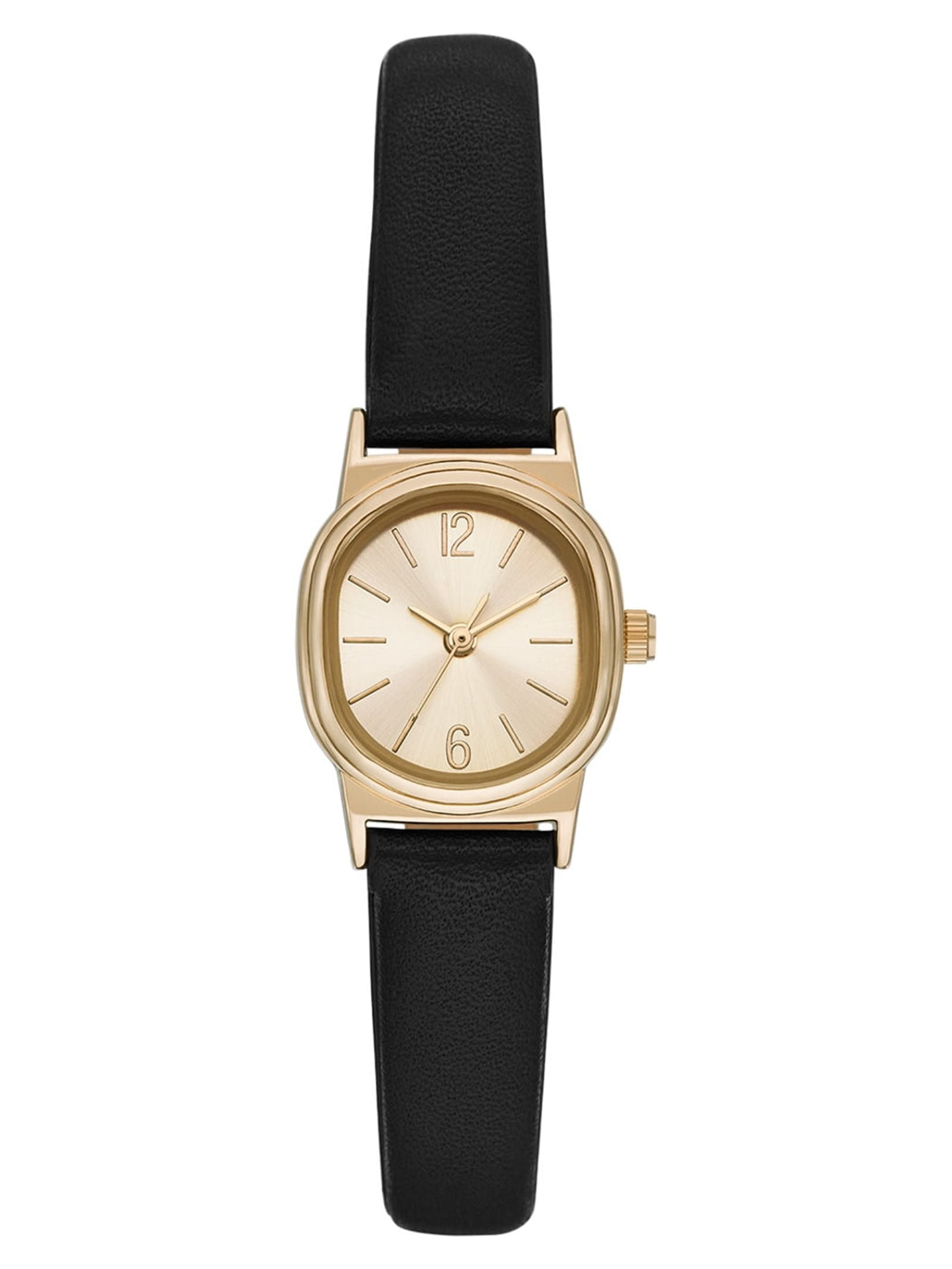 Time and Tru Women's Gold Tone Oval Watch with Black Faux Leather Strap ...