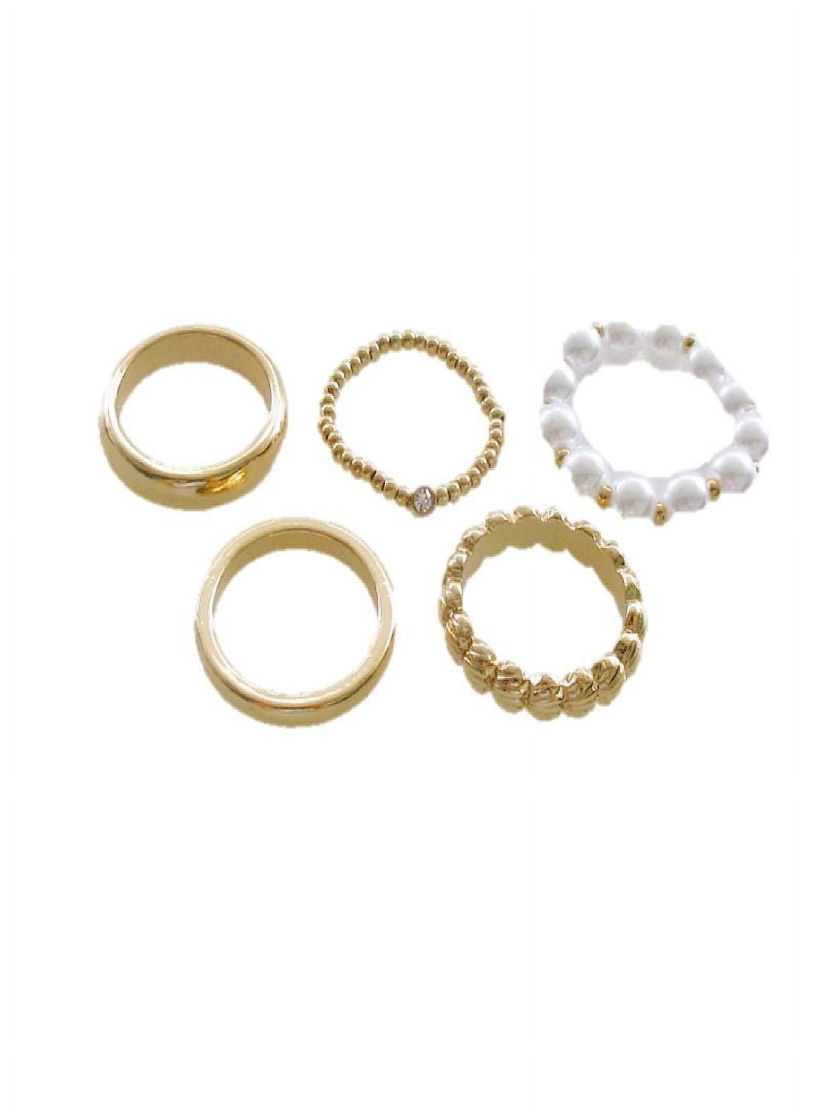 Time and Tru Women’s Gold-Tone and Pearlescent Rings Set, 5-Piece ...