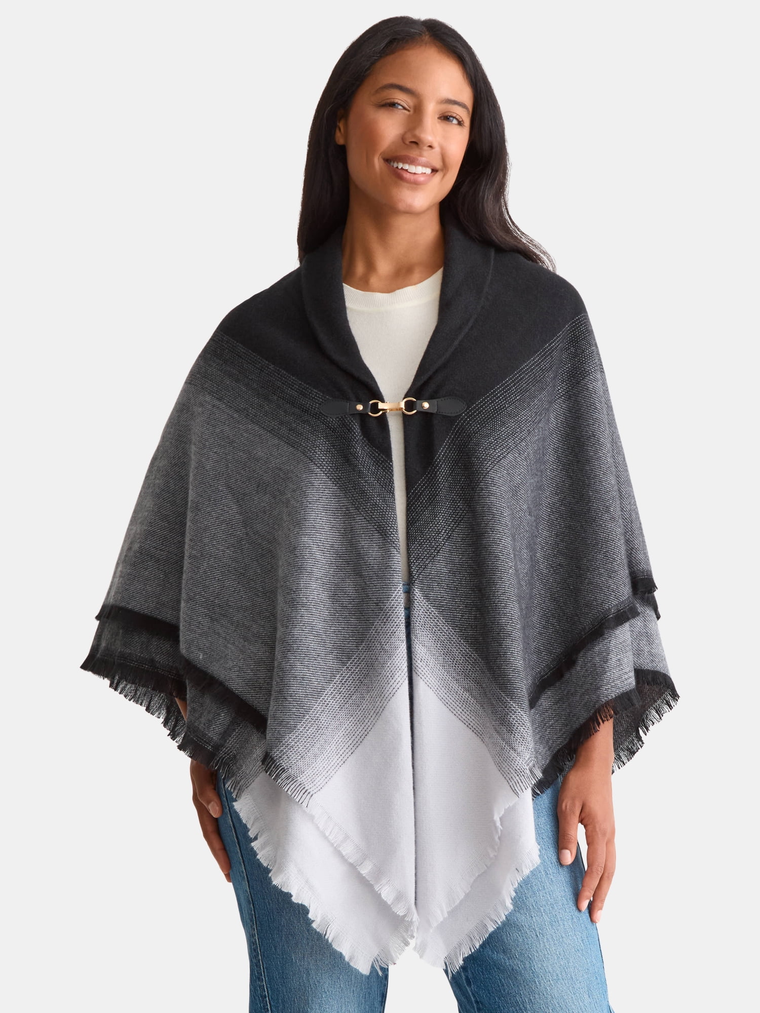 Time and Tru Women's Gradient Weave Toggle Poncho, Black Soot, Size S/M - Walmart.com
